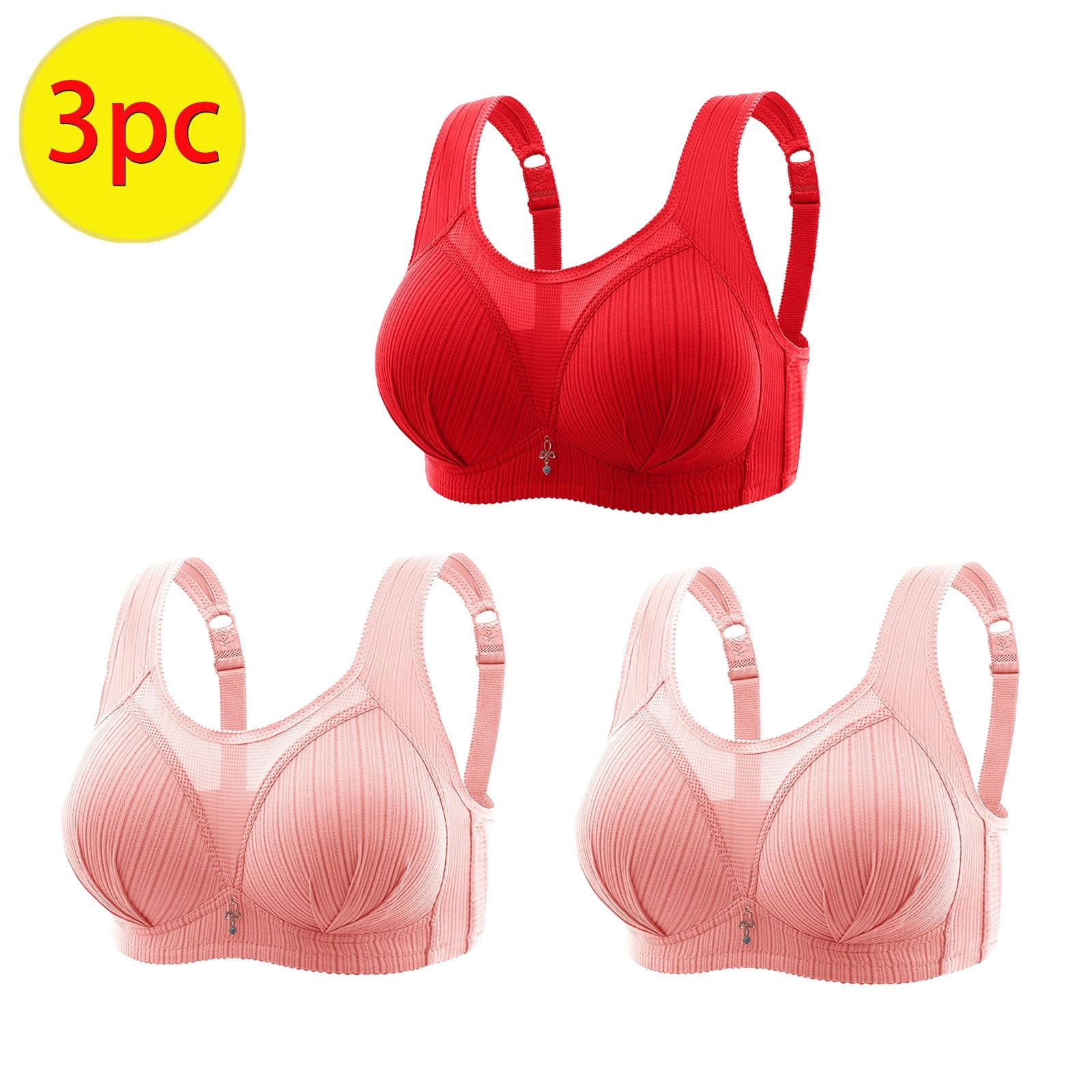 Sakmal Women Plus Size Bras Red Underarm-Smoothing Older Women 3 Pack ...