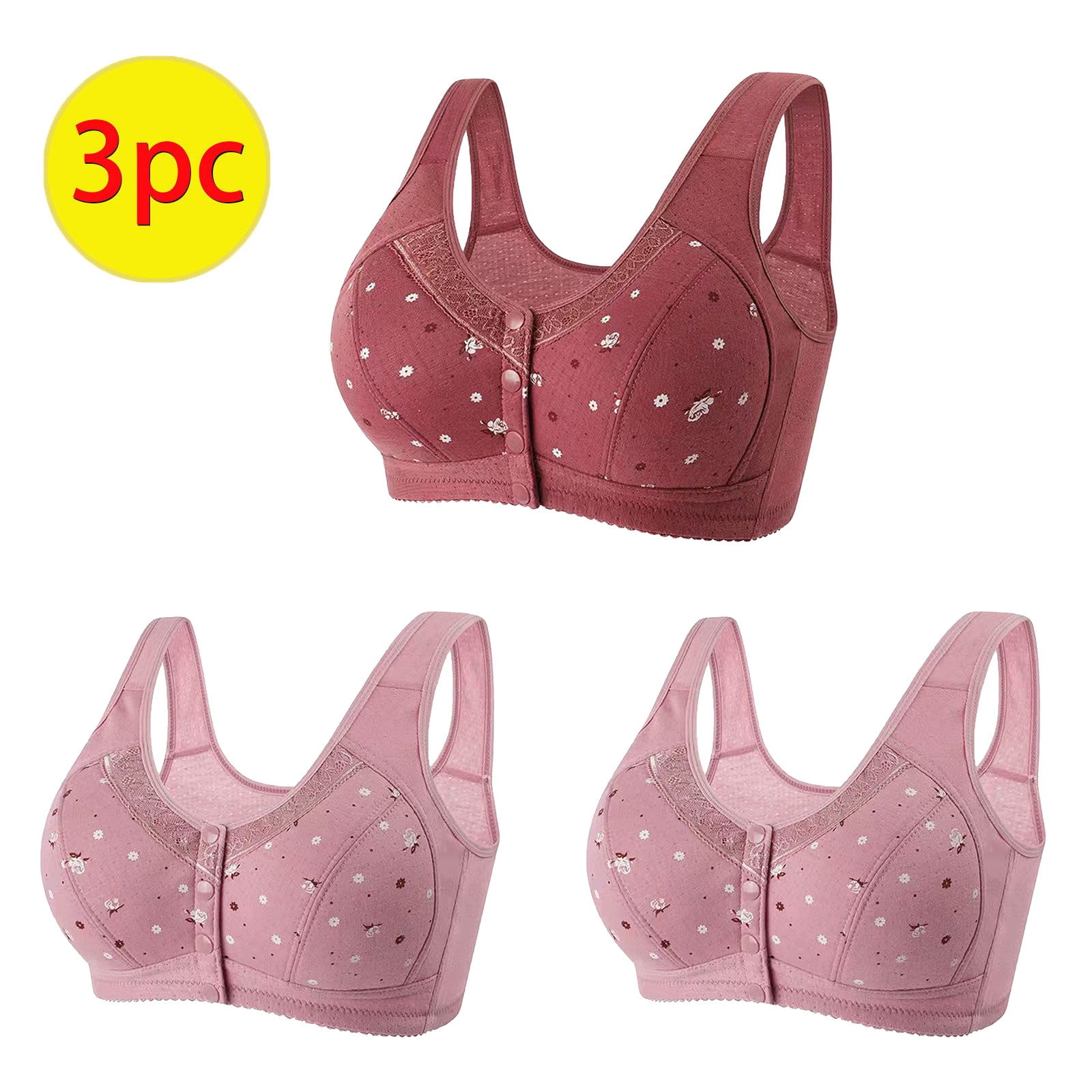 Sakmal Women'S Bra Red Full Figure Plus Size 3 Pack Wireless Bra Ladies ...