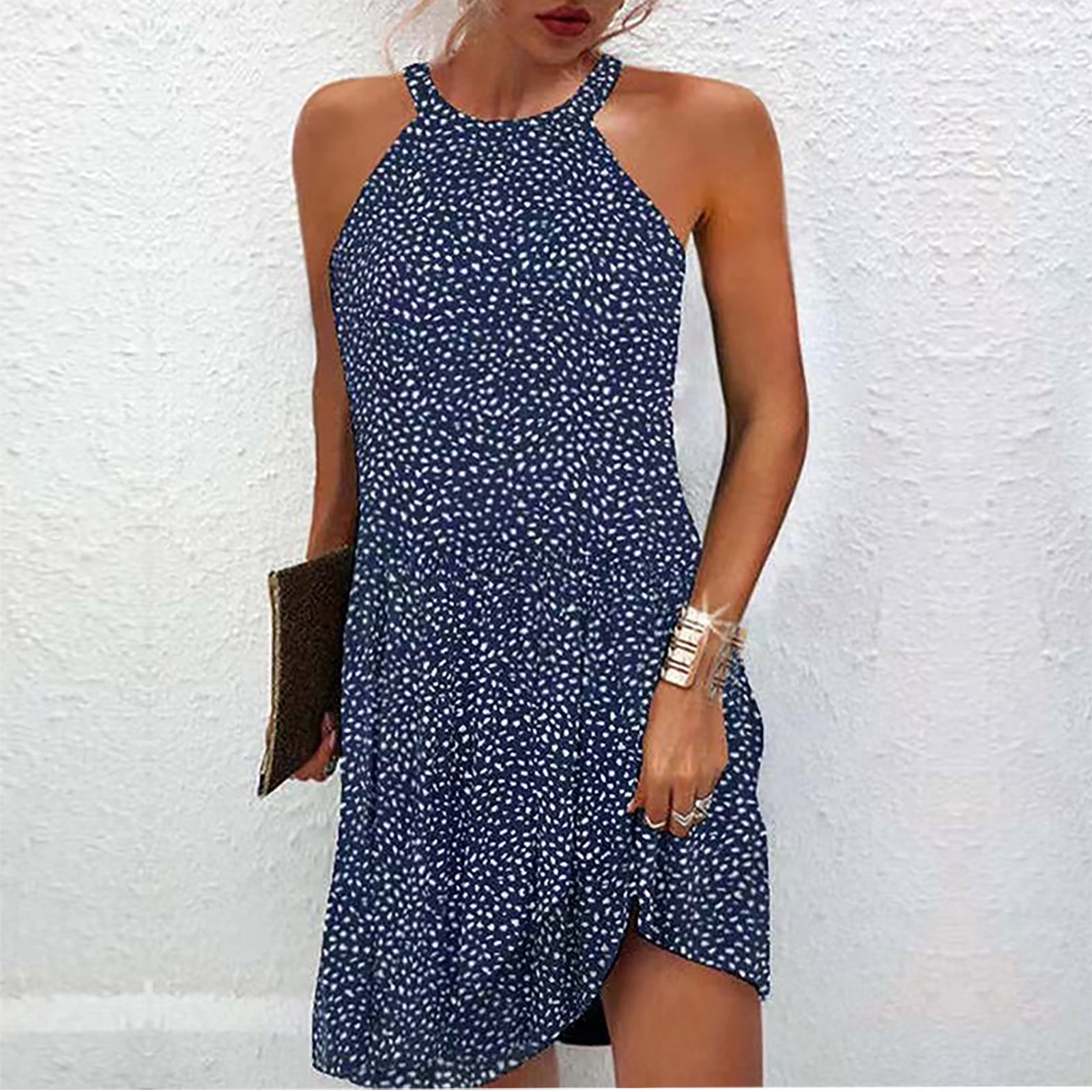 Sakmal Women'S Dresses Blue Short Shift Dresses Sleeveless Slim Cutout ...