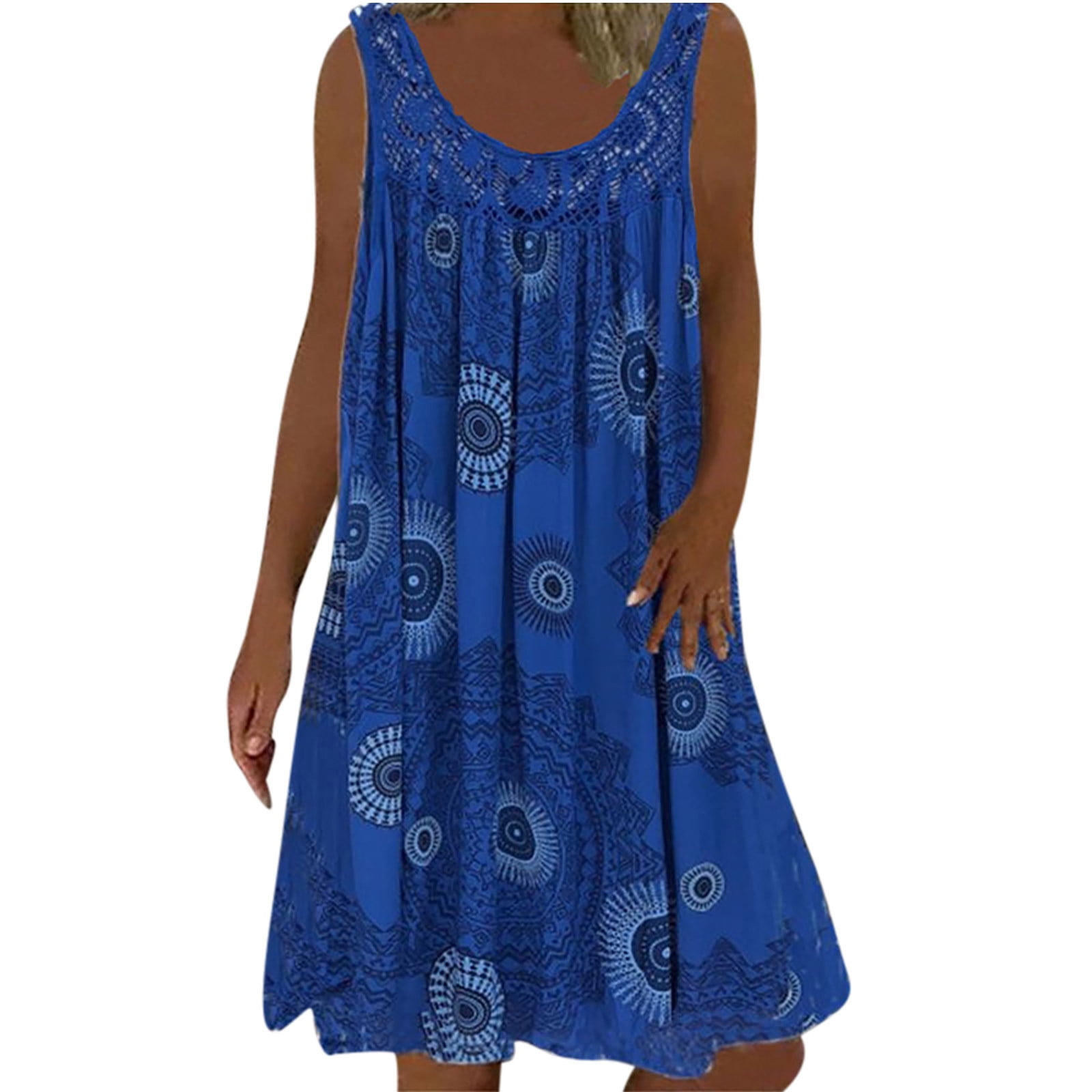 Sakmal Women'S Dresses Knee Length Slip Dress Loose Pleated Casual Sleeveless Summer Skirts ...