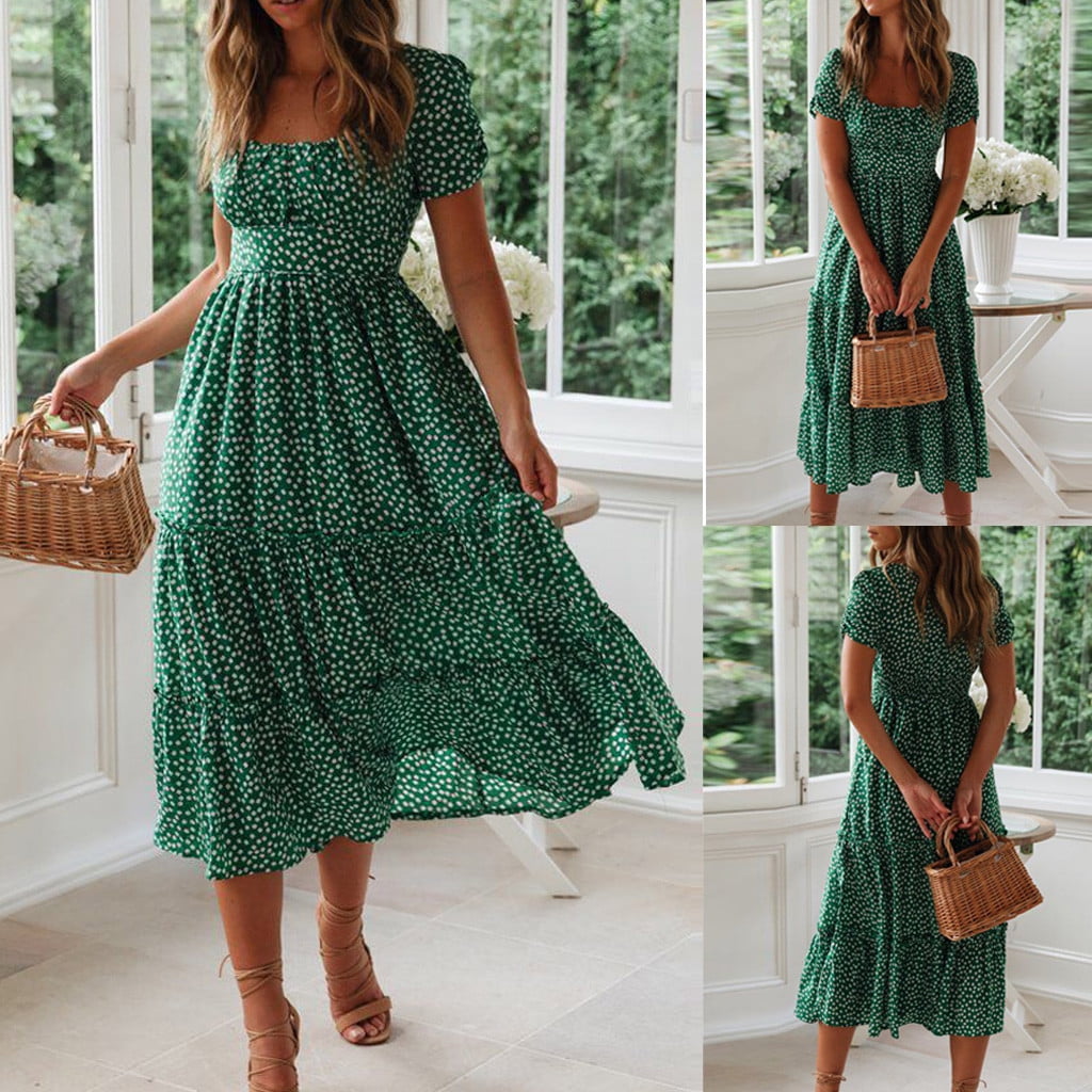 Sakmal Women'S Dresses Long Fit & Flare Dresses Tiered Casual Pleated ...