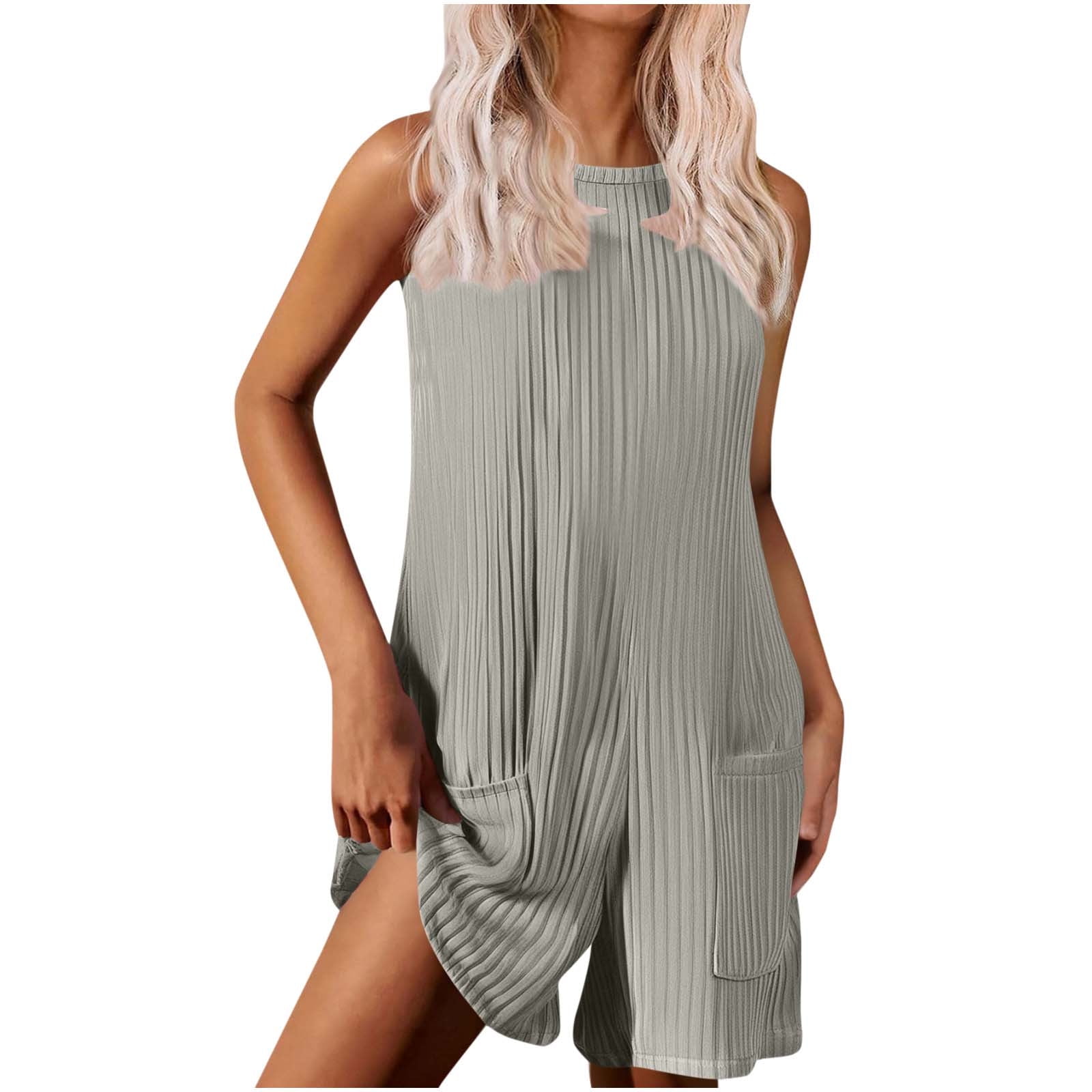 Sakmal Women Shorts Gray Sleeveless Rompers High Waisted 5 Inch Inseam ...