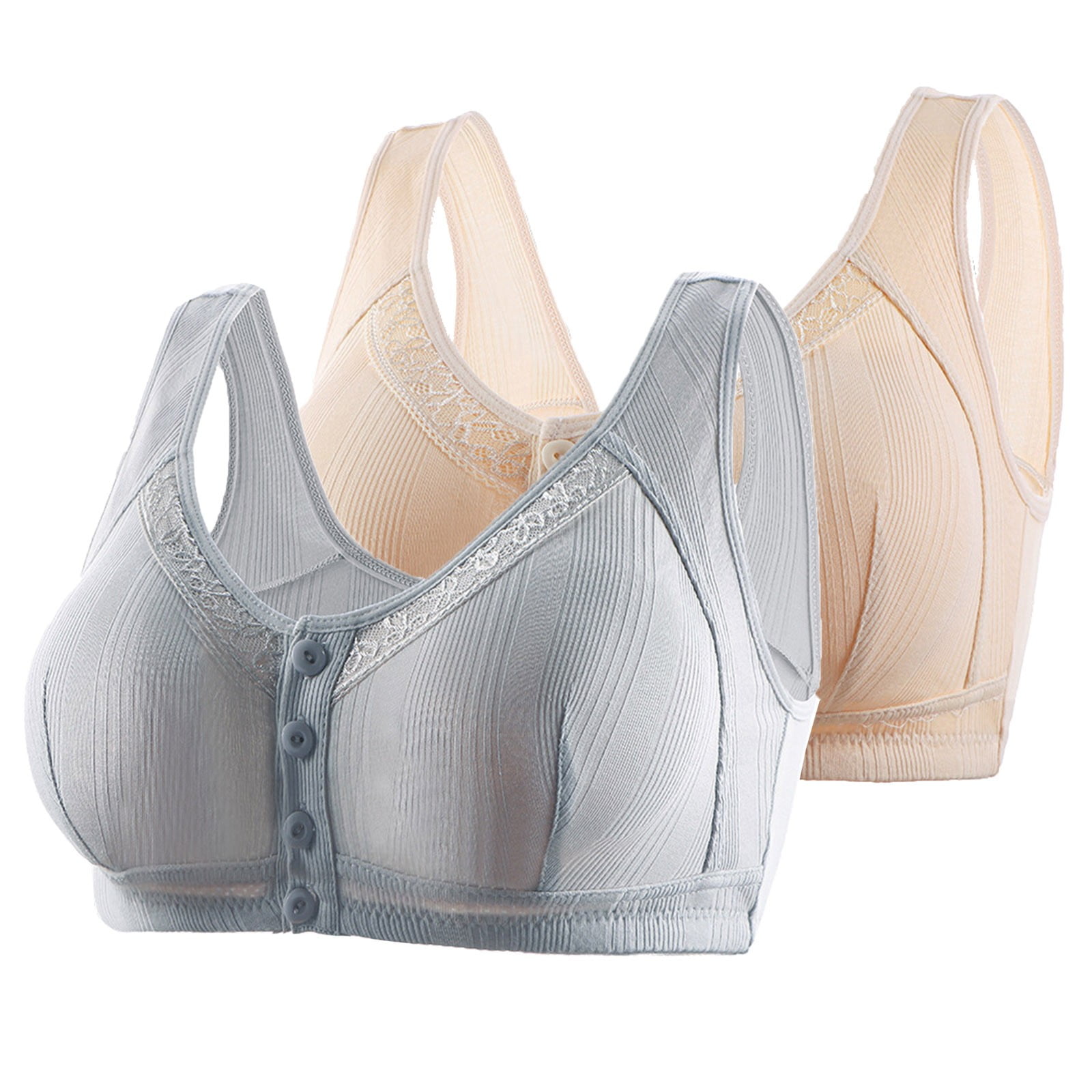 Sakmal Womens Bras Plus Size Beige Front Closure 2 Pack Wireless Bra ...