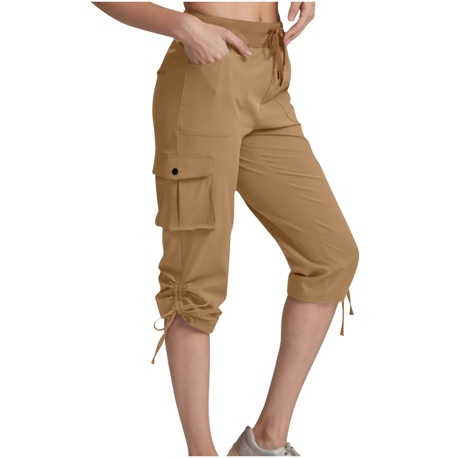 Sakmal Womens Capri Pants Hiking Jogger Slim Leg Yellow Trousers High ...