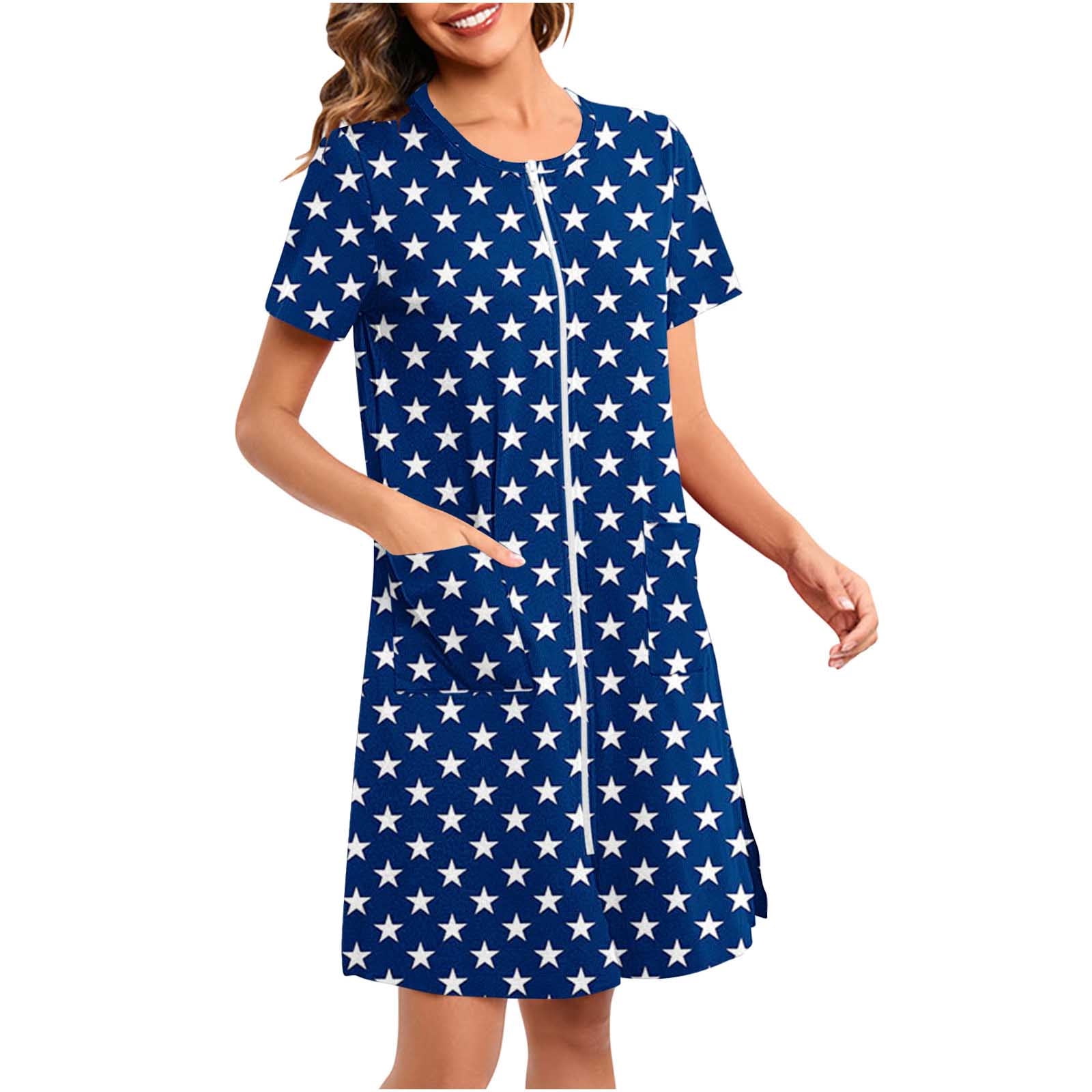 Sakmal Womens Moomoo Nightgowns Full Zip with Pockets Night dress ...