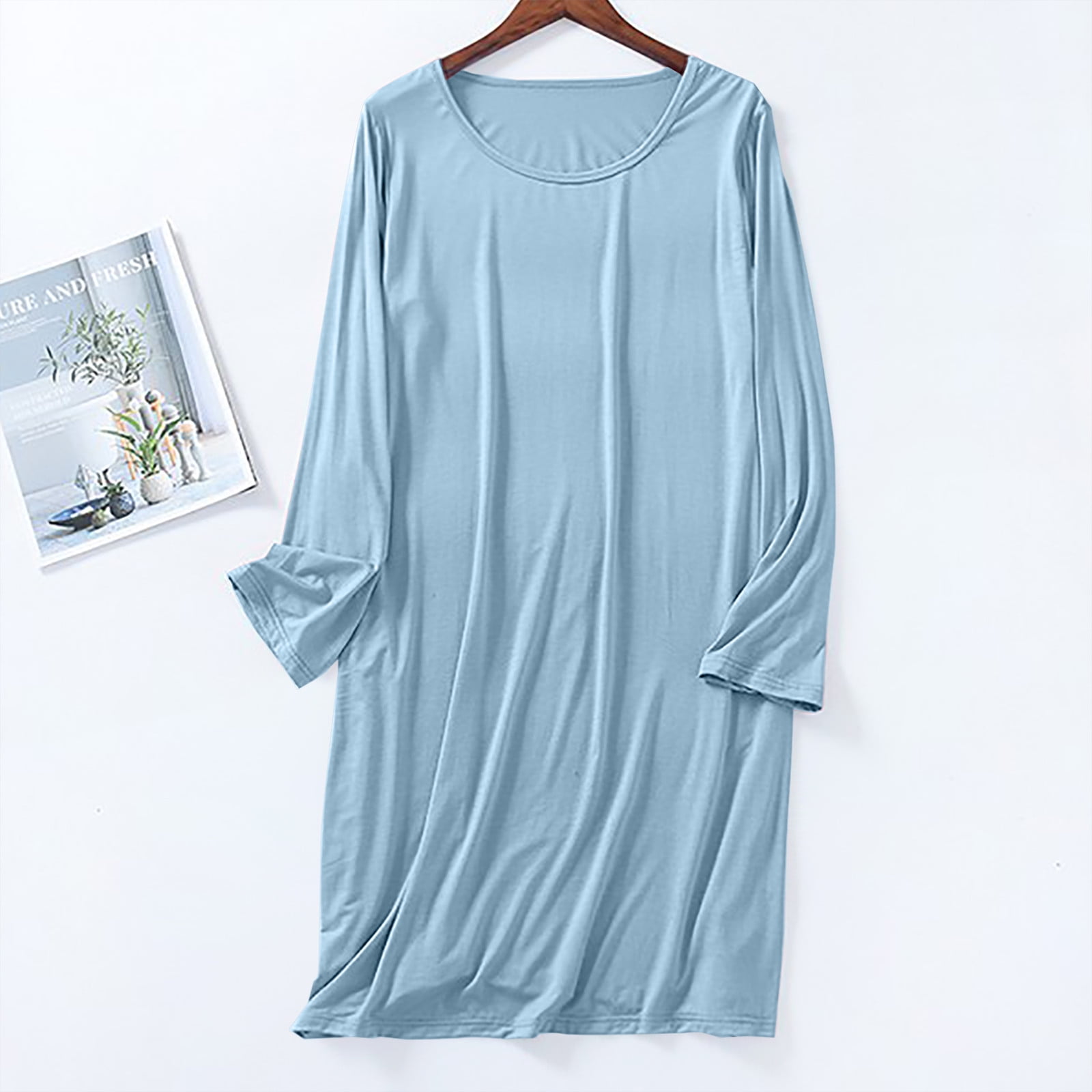Sakmal Womens Moomoo Nightgowns Plus Size Comfy Loungewear Long Sleeve ...