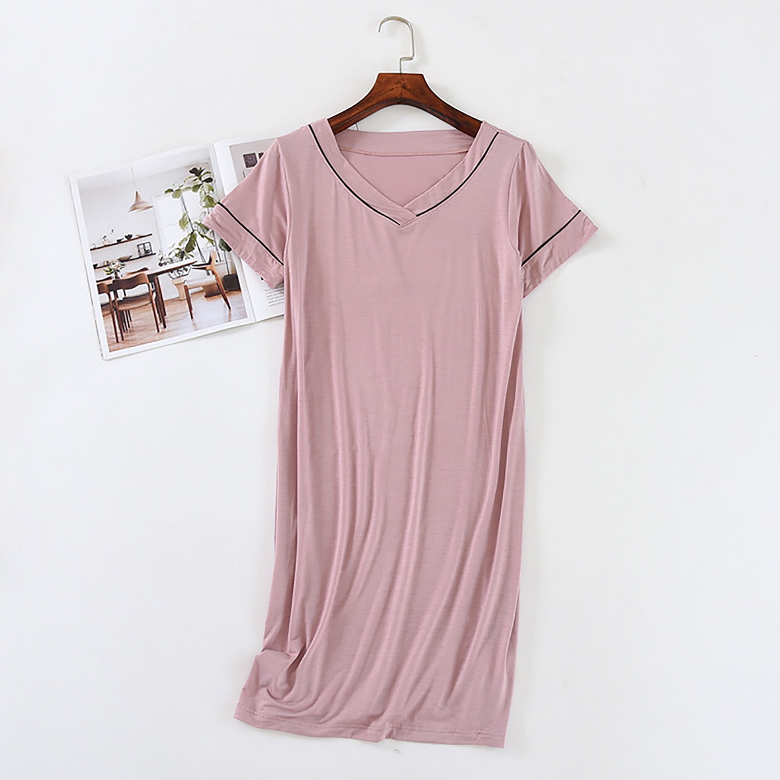Sakmal Womens Nightgown Comfy Casual Sleepwear Short Sleeve Gray ...