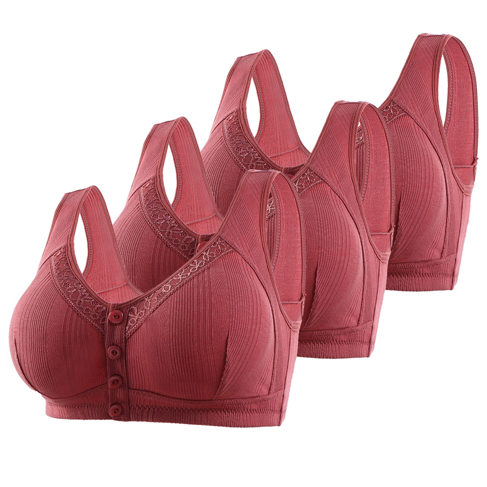 Sakmal Womens Plus Size Bras Red Front Closure 3 Pack Wireless Bra ...