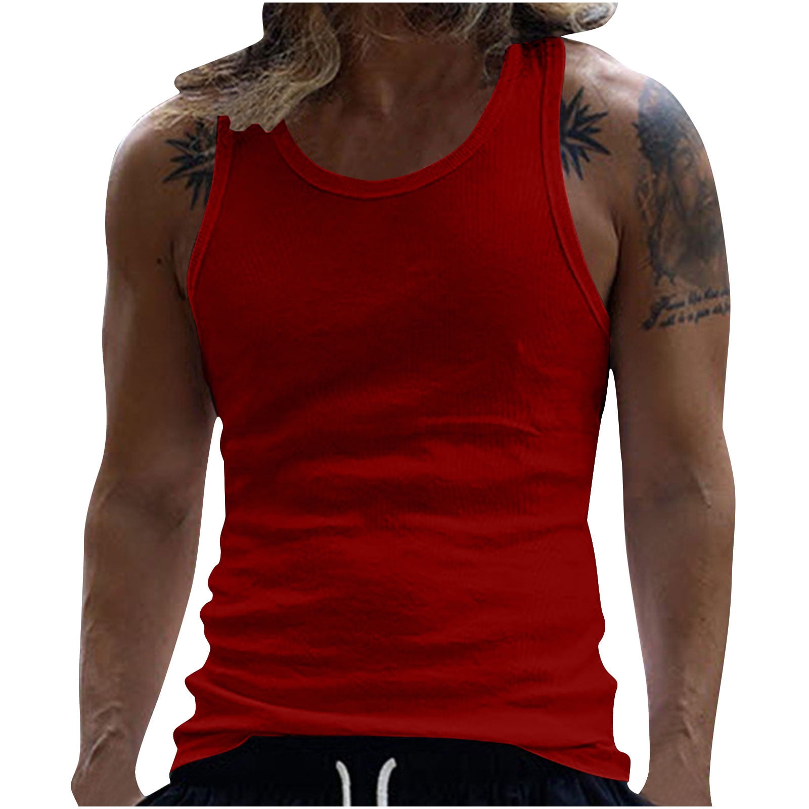 Sakmal Womens Tanks Red Crew Neck Red Solid Camisole Muscle Breathable ...