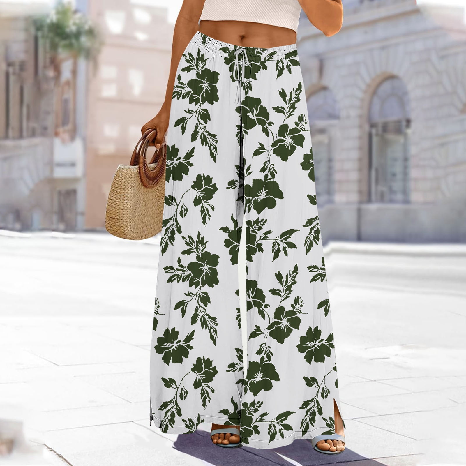 Sakmal Work Pants for Women Summer Wide Leg Flowy Palazzo High Waisted ...