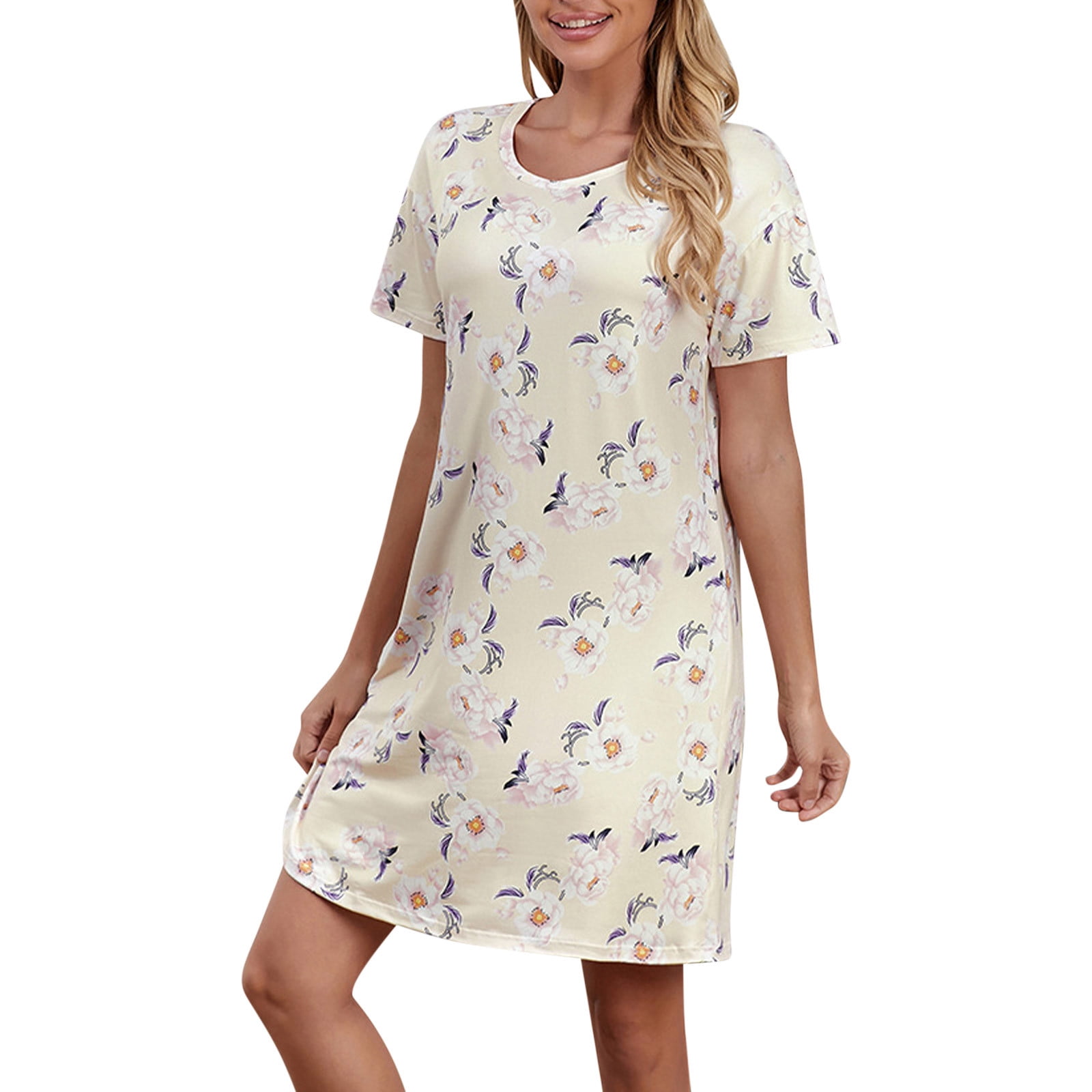 Sakmal Yellow Moomoo Nightgowns for Women Short Plus Size Lightweight ...