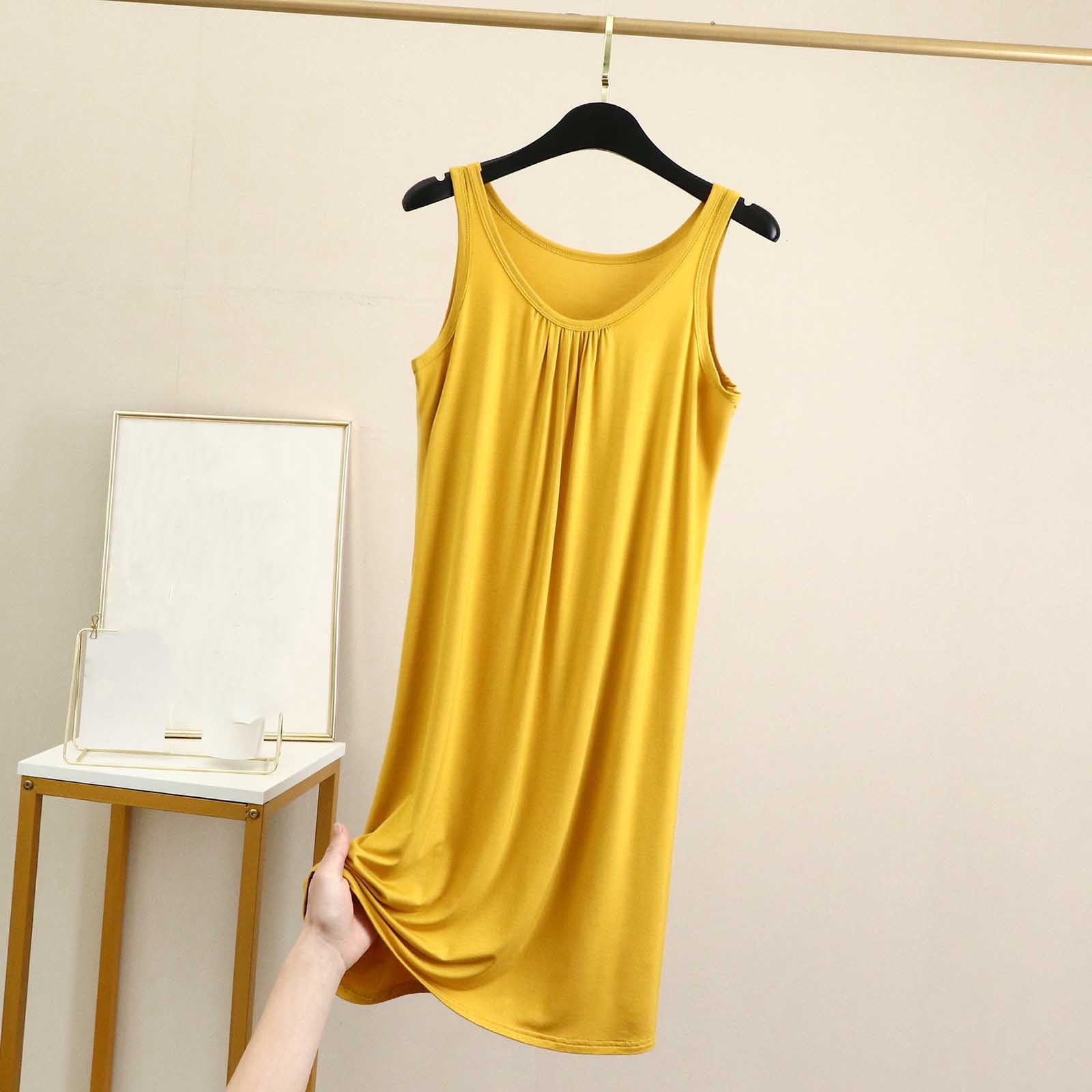 Sakmal Yellow Womens Moo Moo Tank Nightgown Casual Cotton Long Night ...