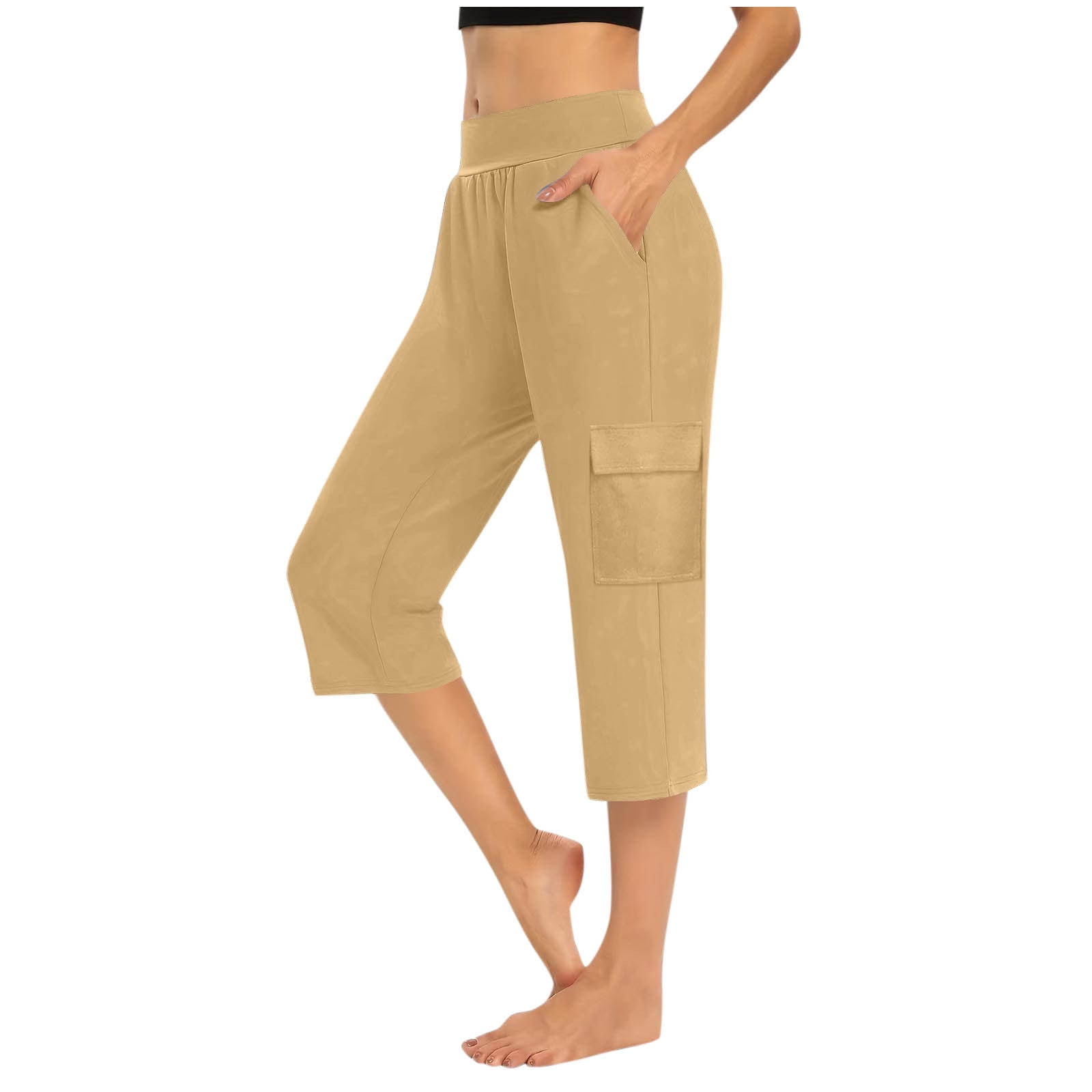 Sakmal Yoga Capris for Women Stretchy Straight Leg Yellow Leggings High ...