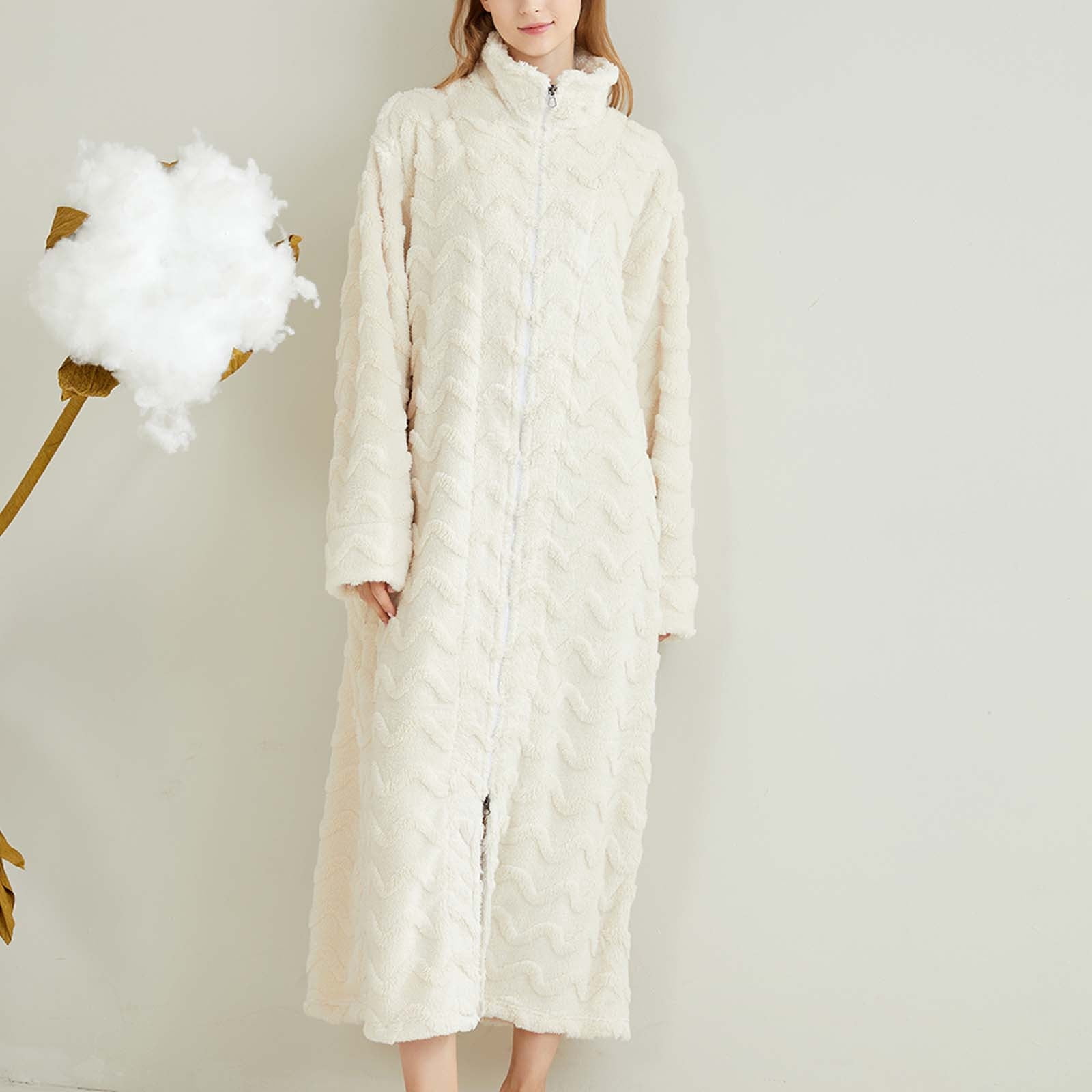 Sakmal Zip Front Robes for Women Plus Size Long Fleece Flannel Bathrobe ...