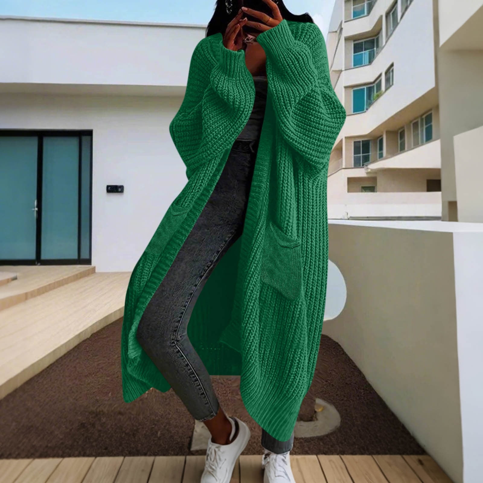 Sakmal Coats Women Knit Open Front Overcoat Zip Up Jackets Green Warm ...