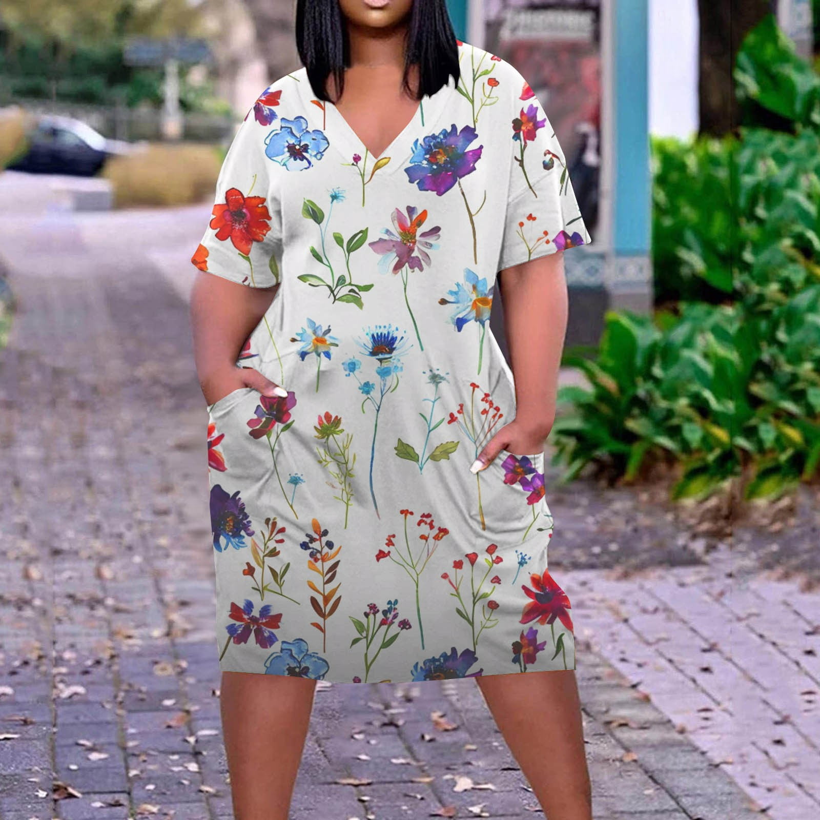 Sakmal with Pocket Dresses for Women Elegant Floral White Oversized ...