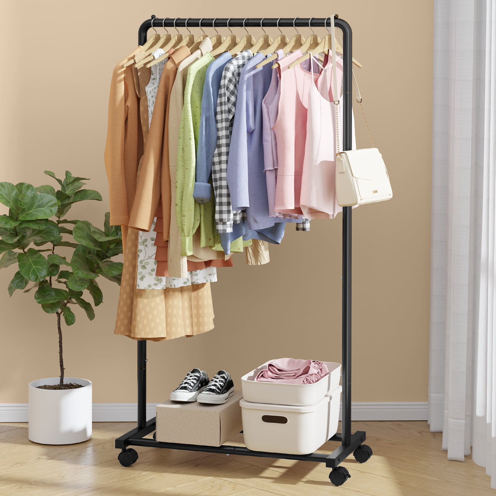 Sakugi Clothes Rack - Clothing Rack with Wheels, Large Capacity Garment ...