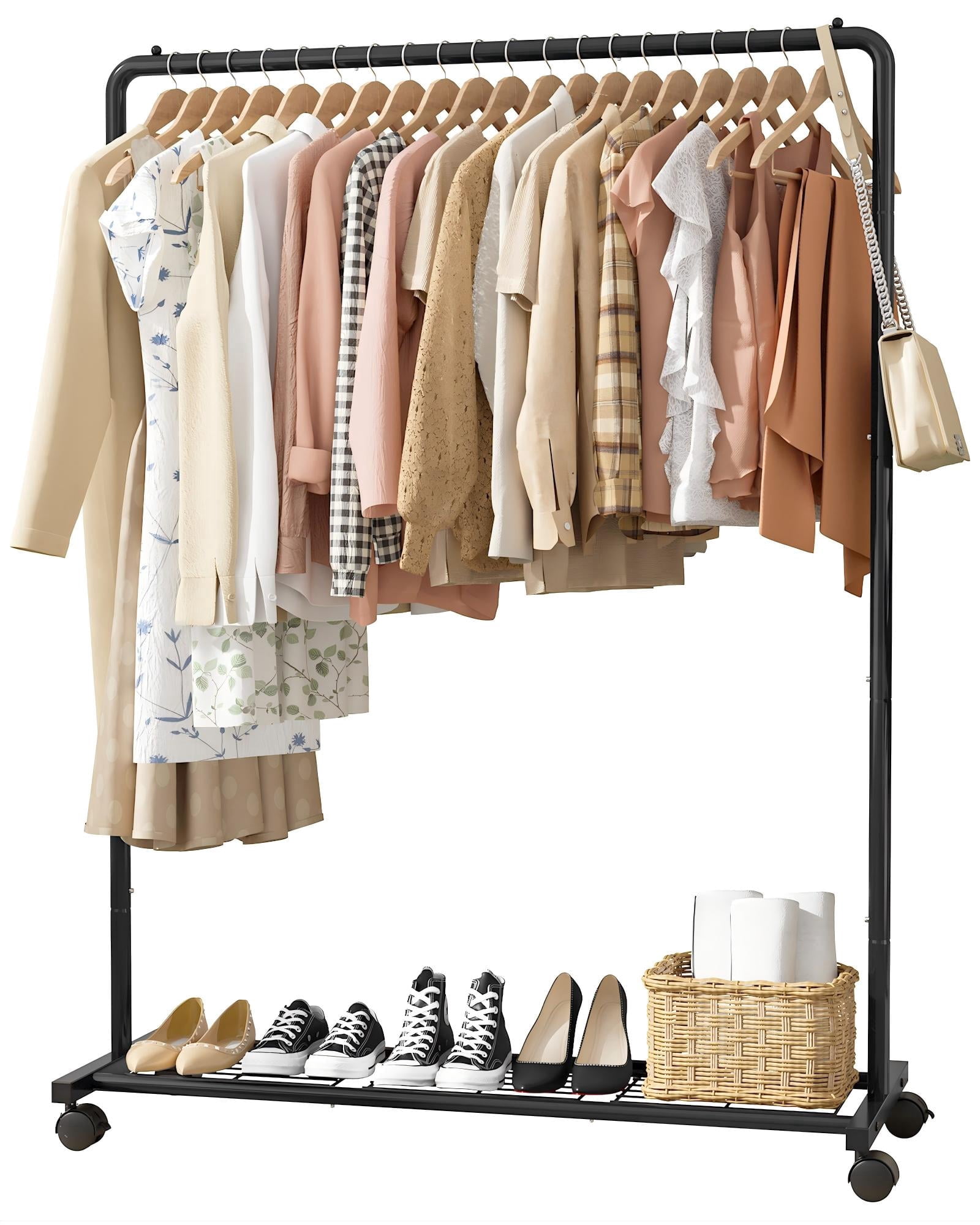 Sakugi Clothes Rack with Wheels, Clothing Racks for Hanging Clothes and ...
