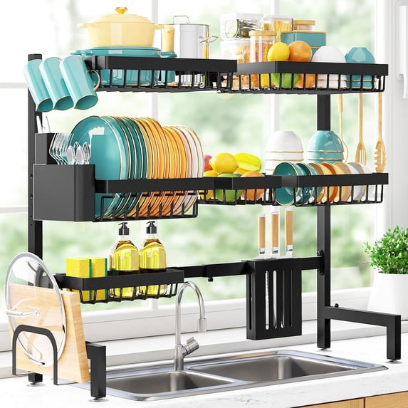 Sakugi Over The Sink Dish Drying Rack - Adjustable 3 Tier XX-Large ...
