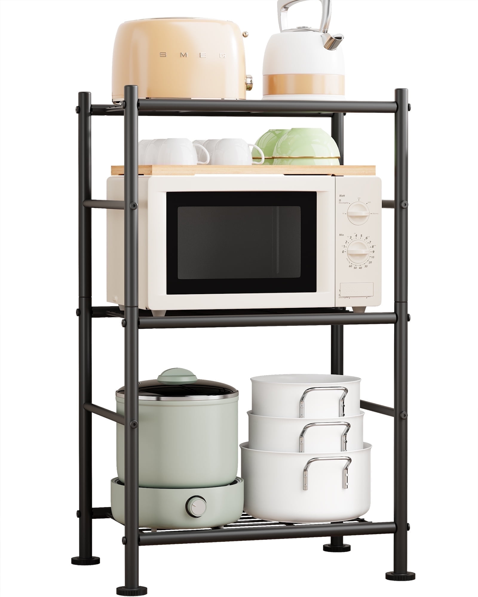 Sakugi 3-Tier Metal Storage Shelves, Adjustable Feet,Black, 750lbs Load ...