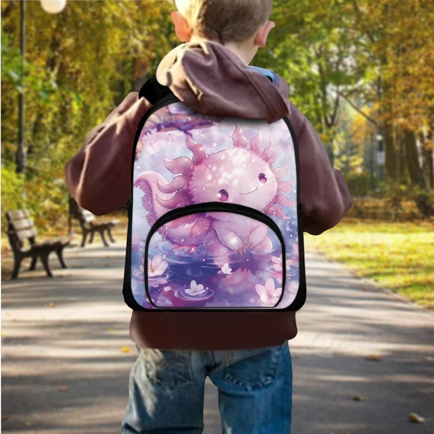 Sakura Axolotl Backpack Girls Toddler Backpack With Lunch Box And Cute ...