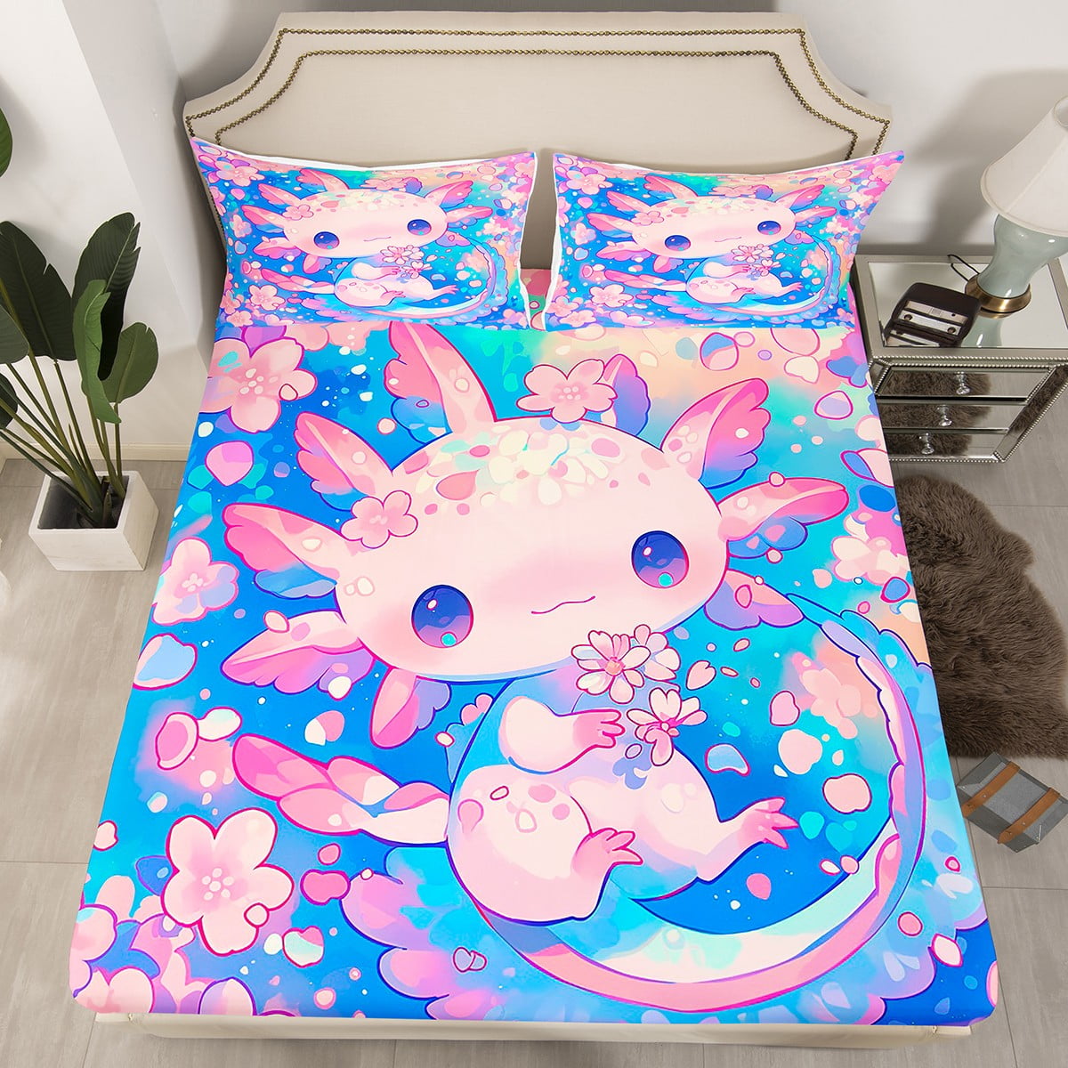 Sakura Axolotl Girls Twin Bedding Set Cartoon Salamander Kids Bed ...