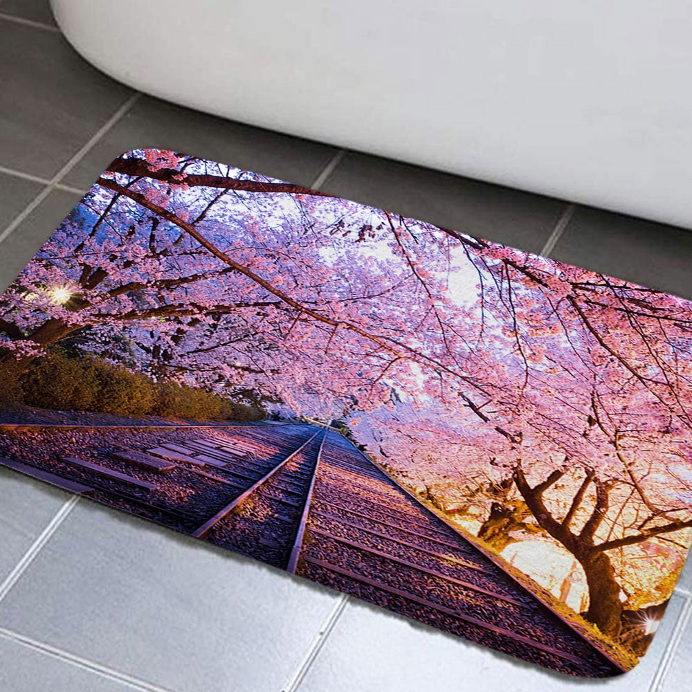 Sakura Bathroom Rugs, Pink Japanese Cherry Blossoms Bathroom Rugs ...