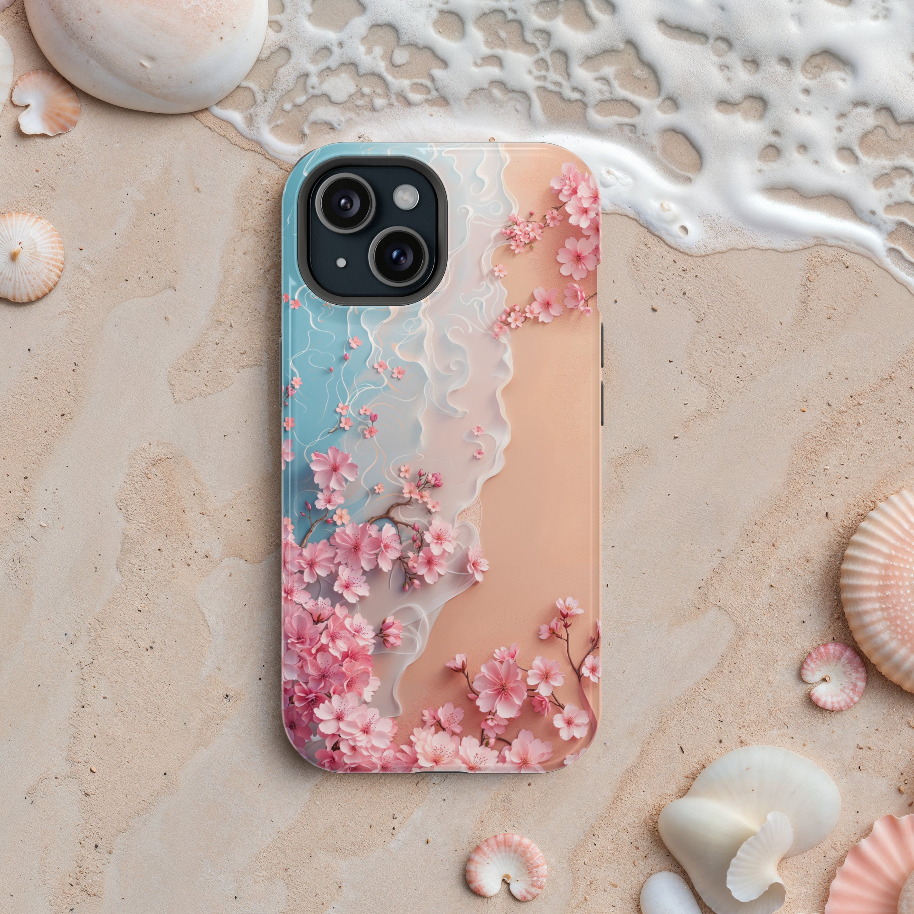 Sakura Blossoming Beach Phone Case Coastal Floral Art for iPhone 17 11 ...