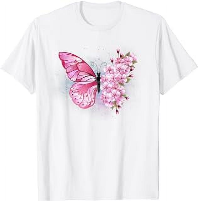 Sakura Butterfly Design Japan National Flower Cherry Blossom T-Shirt ...