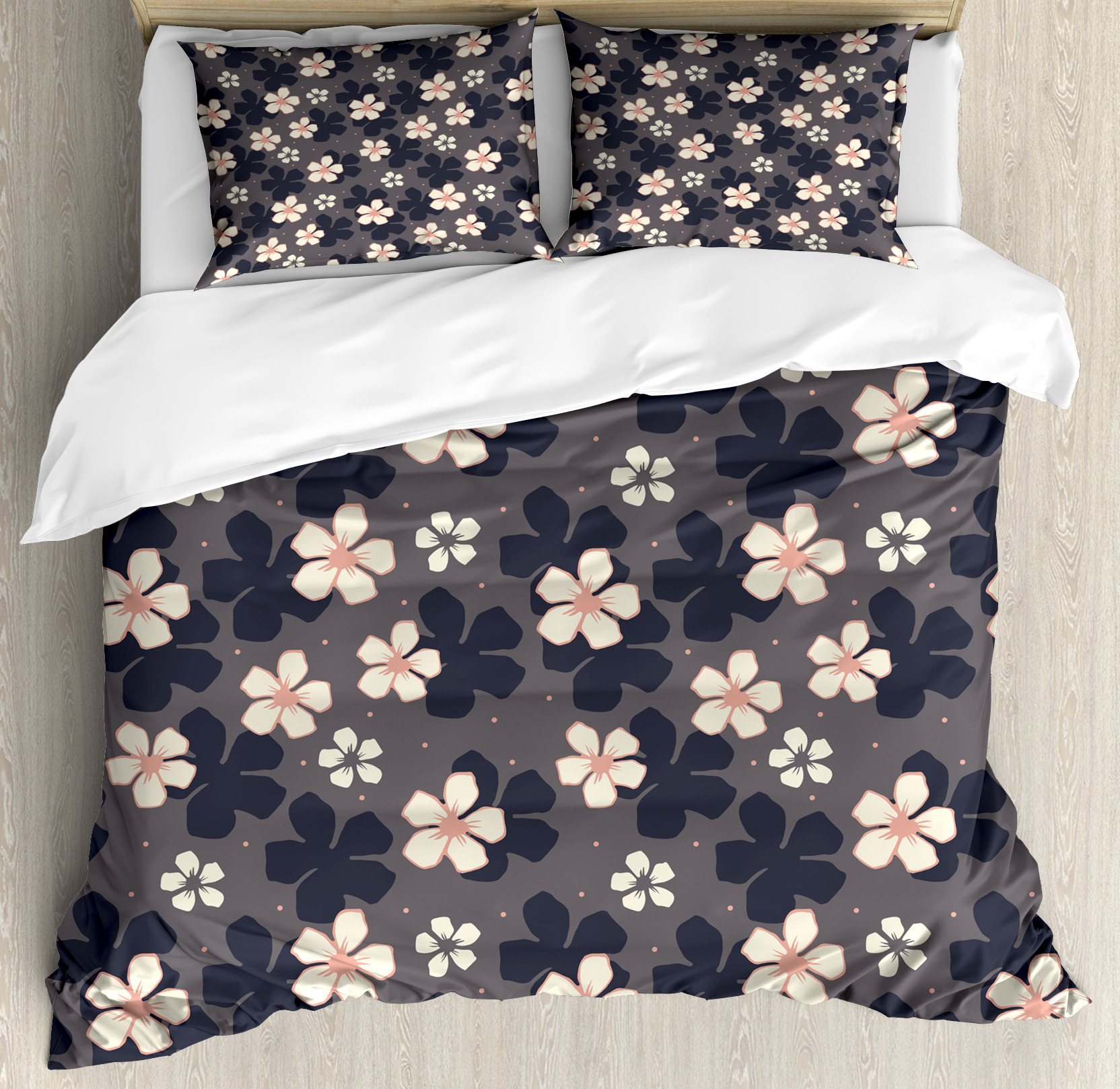 Sakura Duvet Cover Set, Continuous Cherry Blossoms Petals and Little ...
