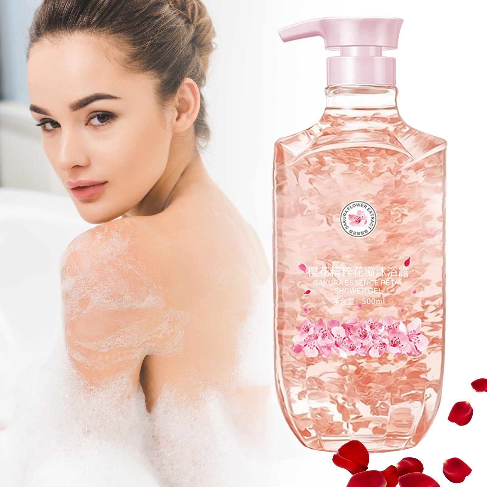Sakura Essence Petal Shower Gel 500Ml Petal Shower Gel with Long Lasting Fragrance Cool and ...