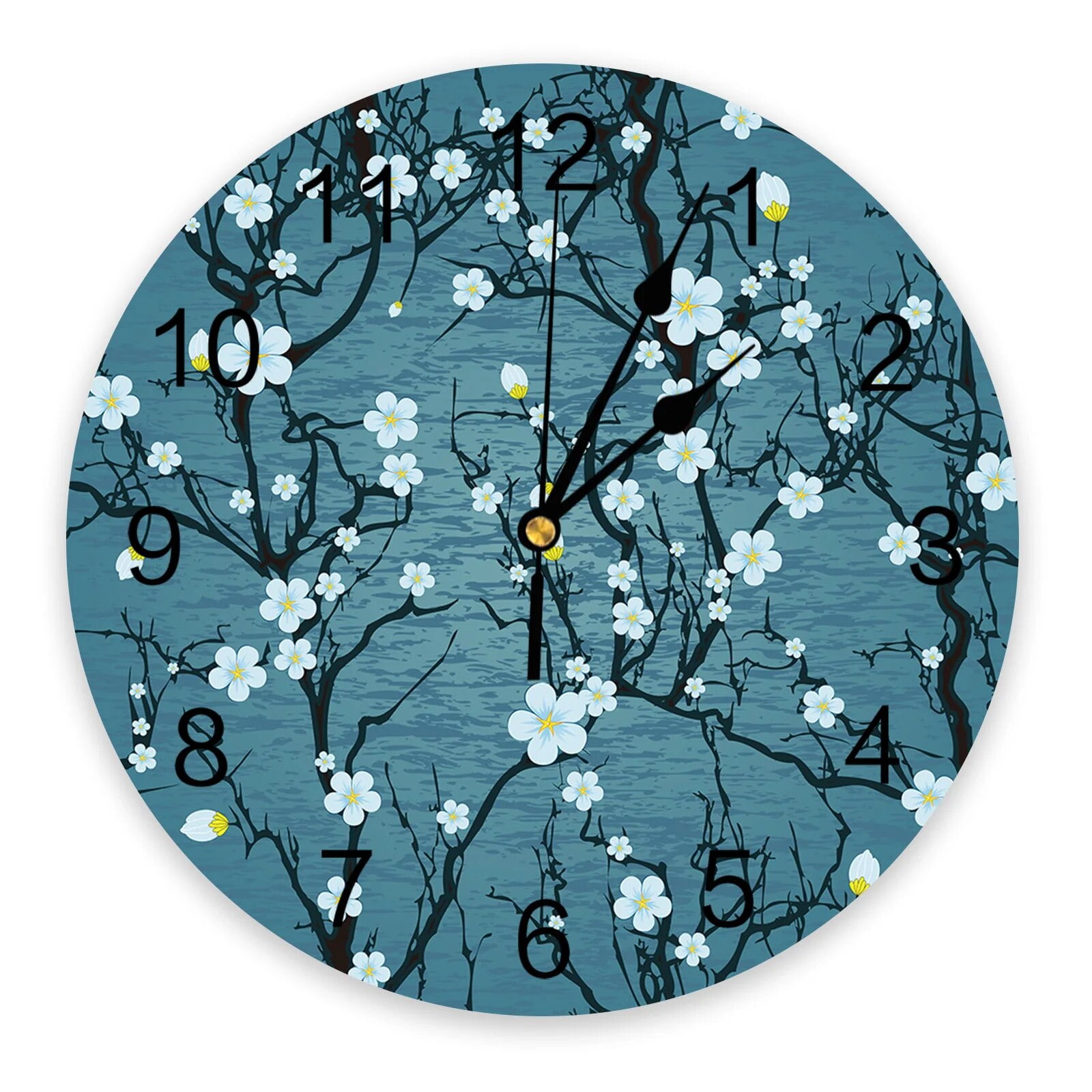 Sakura Flower Abstract Water Wave Wall Clock Modern Design Living Room ...
