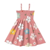 Sakura Flowers Pattern Girls' Casual Dresses 2Y-8Y Sleeveless Ruffle ...