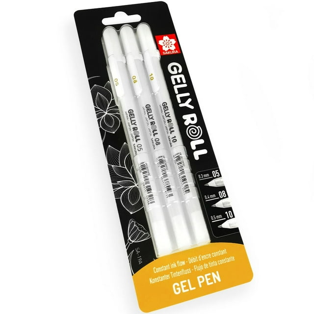 Sakura Gelly Roll Set of 3 Gel Pens - 05/08/10 Nibs - Bright White Ink ...