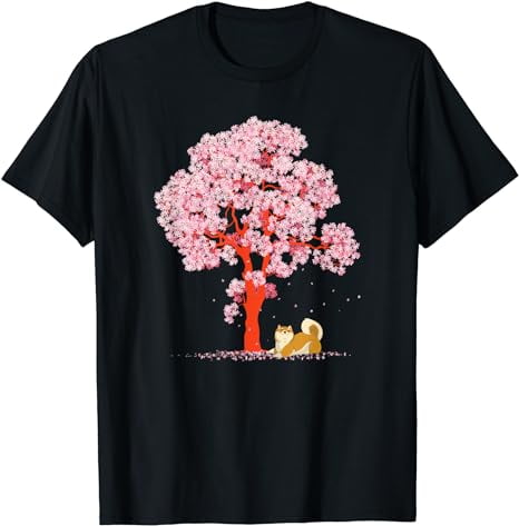 Sakura Japan Cherry Blossom Dog Kawaii Anime Pet Shiba Inu T-Shirt ...