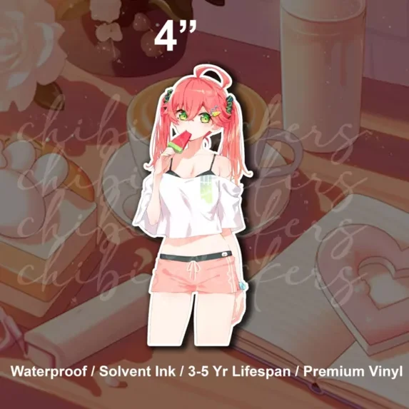 Sakura Miko Pink Hair School Girl Kawaii Vinyl Sticker Waterproof ...