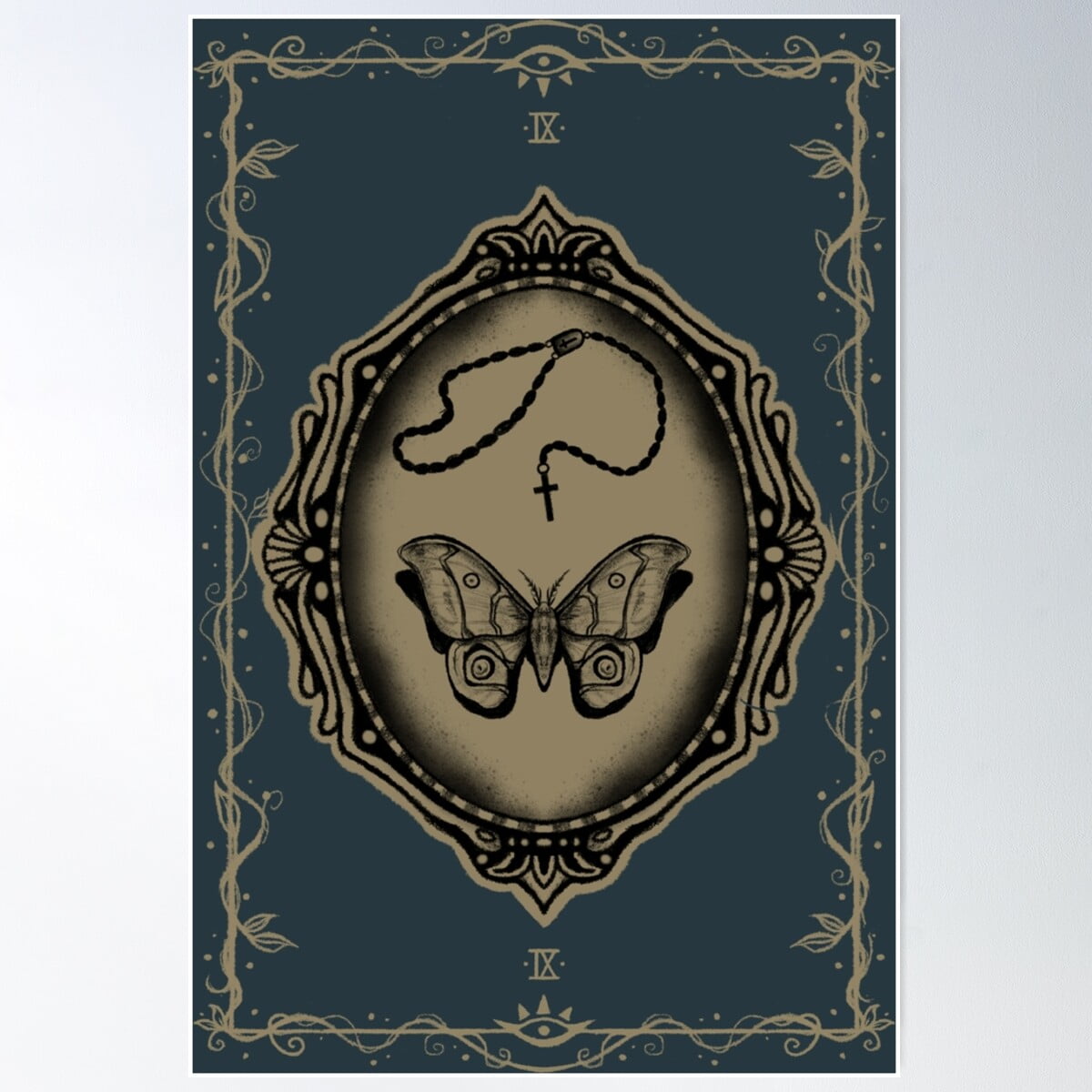Sakura Moth Victorian Frame - Print (Blue) Poster Wall Art, Modern Wall ...