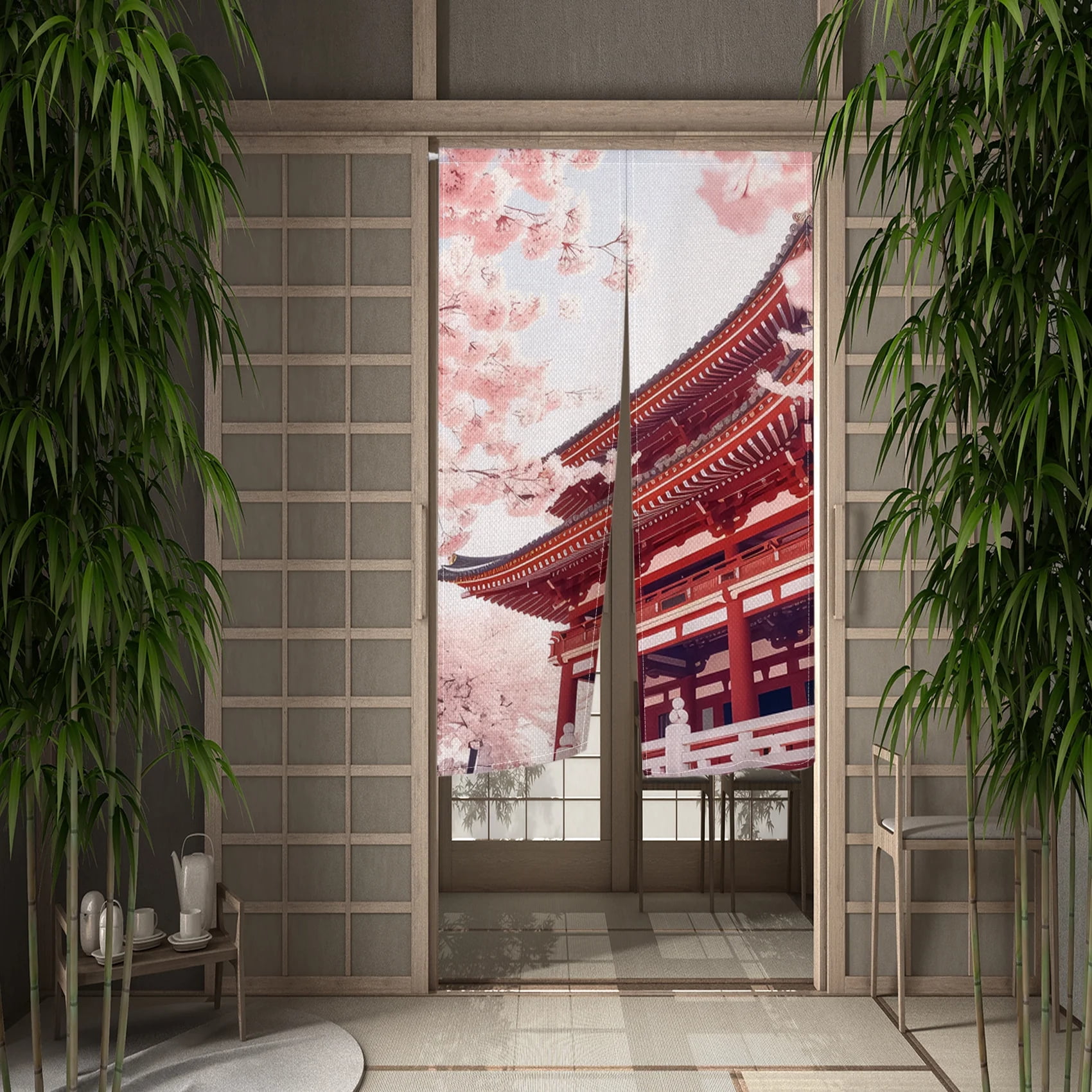 Sakura Mount Fuji Bridge Tower Landscape Japanese Noren Split Door ...