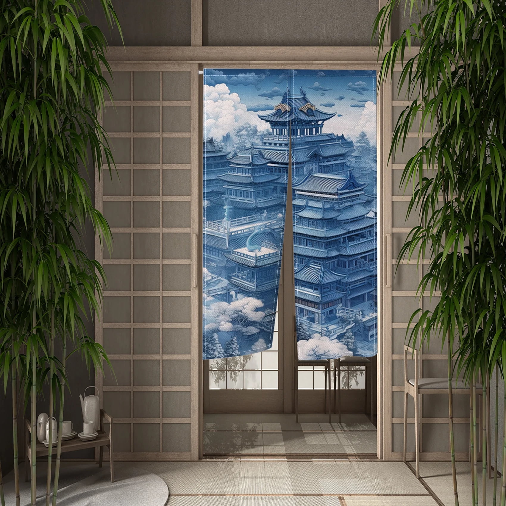 Sakura Mount Fuji Bridge Tower Landscape Japanese Noren Split Door ...