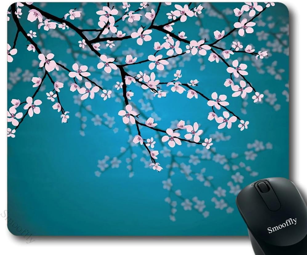 Sakura Mouse Pad,Leaves and Plants Ombre Spring Japanese Sakura Flowers ...