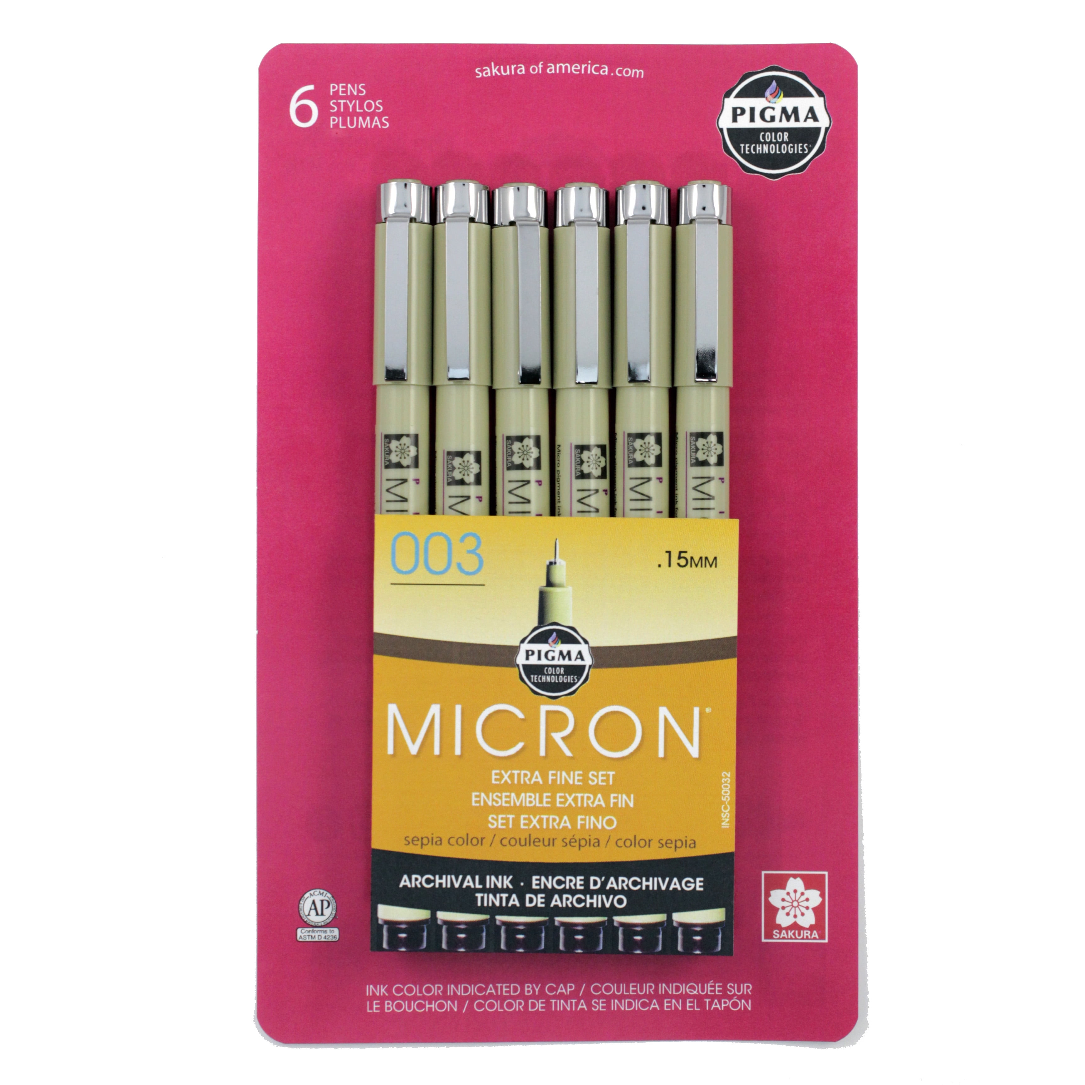 Sakura Pigma Micron Fine Pens, Archival Sepia Ink, 003 Tip Size 6 Pk ...