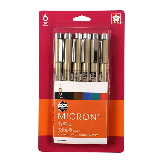 Sakura Pigma Micron Pens, Assorted Archival Colors, 03 Tip Size 6 Pk ...