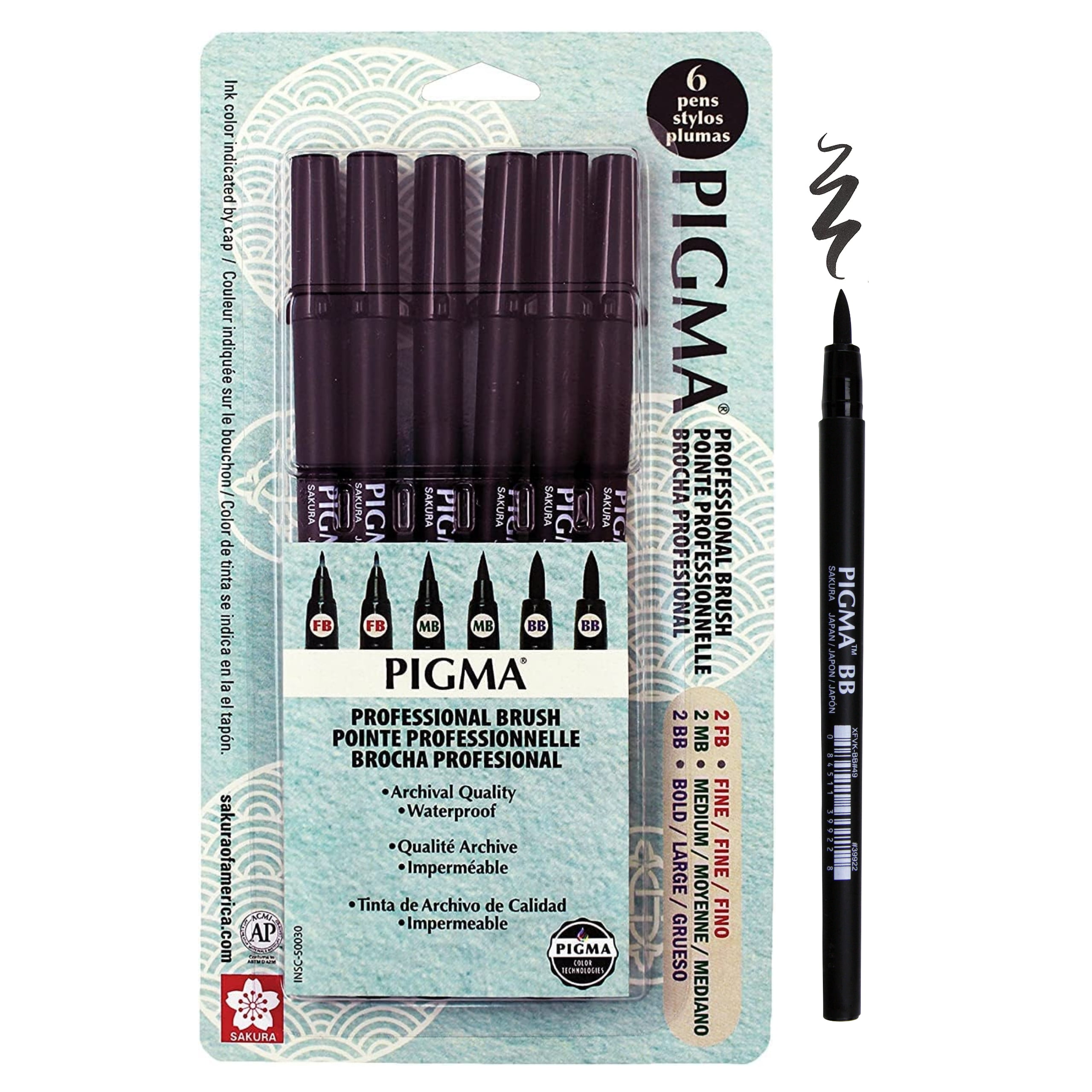 Sakura Pigma Professional Brush Pens, Archival Black Ink, Fine, Medium ...
