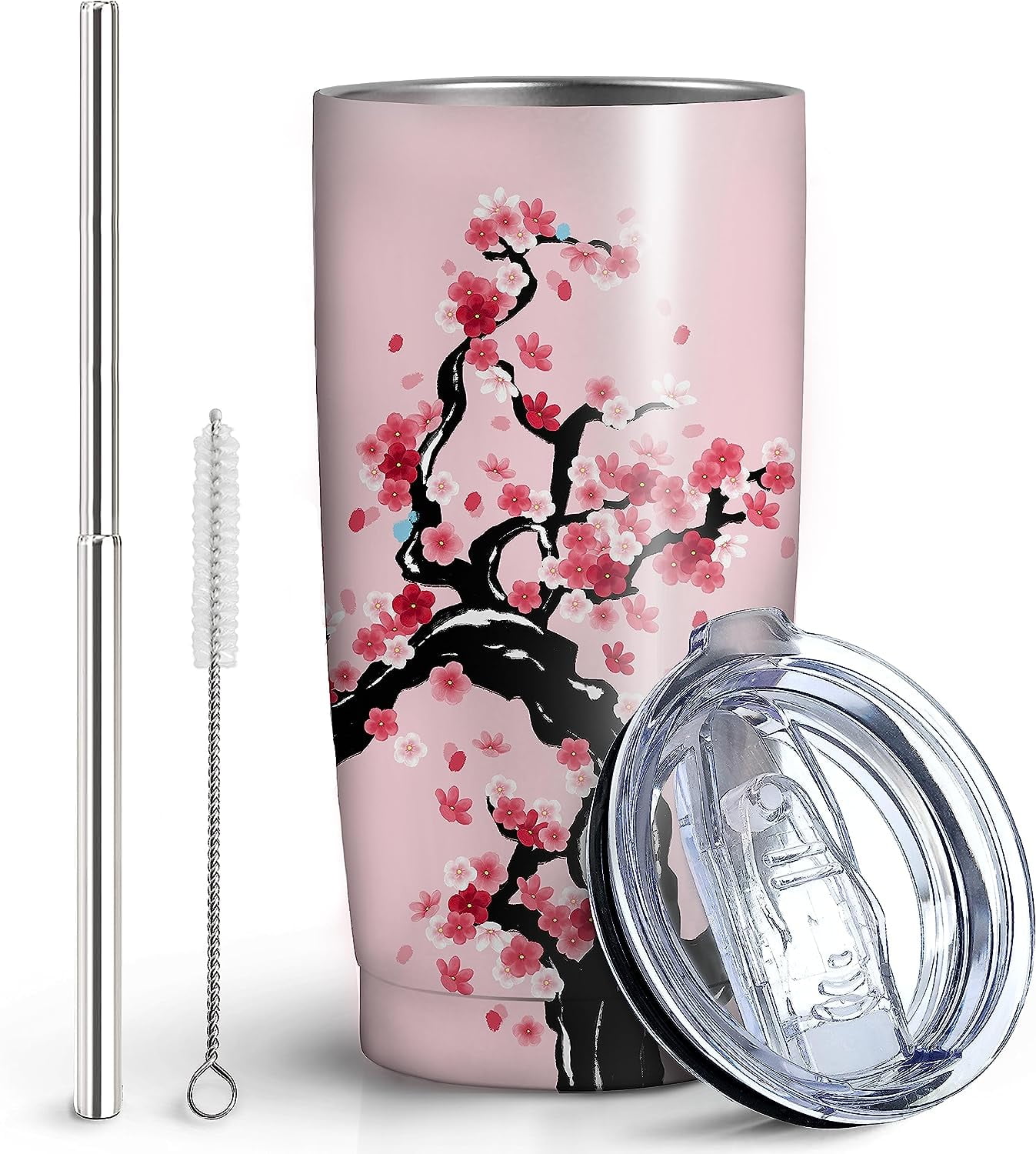 Sakura Tumbler with Lid and Straw 20 oz Travel Sakura Flower Print Cup ...