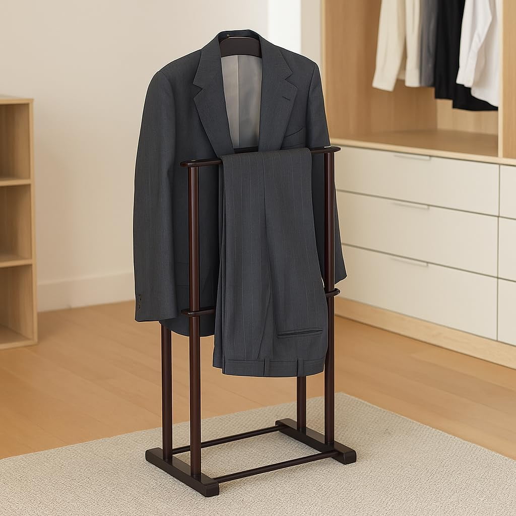 Sakura Twin Valet with Wooden Hanger, Trouser Bar & Tie Bar, Walnut ...