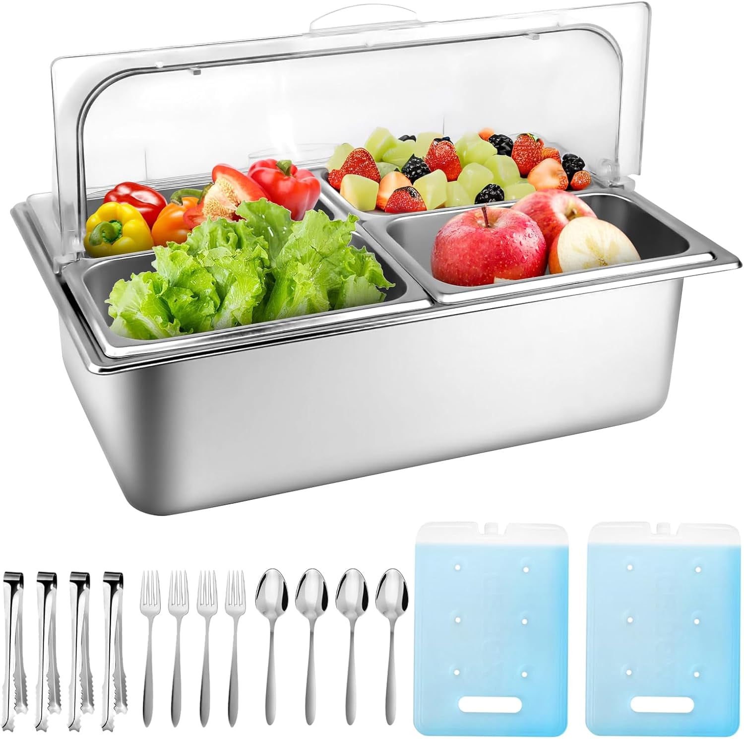 Salad Bar Buffet and Clear Roll Top Cover Stainless Steel Condiment ...