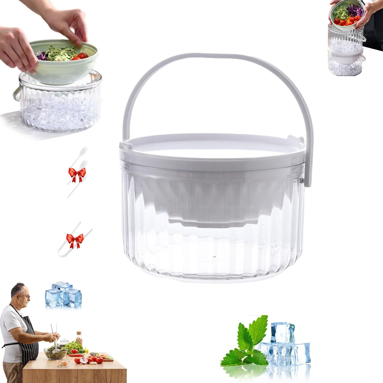 Salad Bowl with Ice Chiller, Base and Lid Salad Cold Bowl, Chilled ...