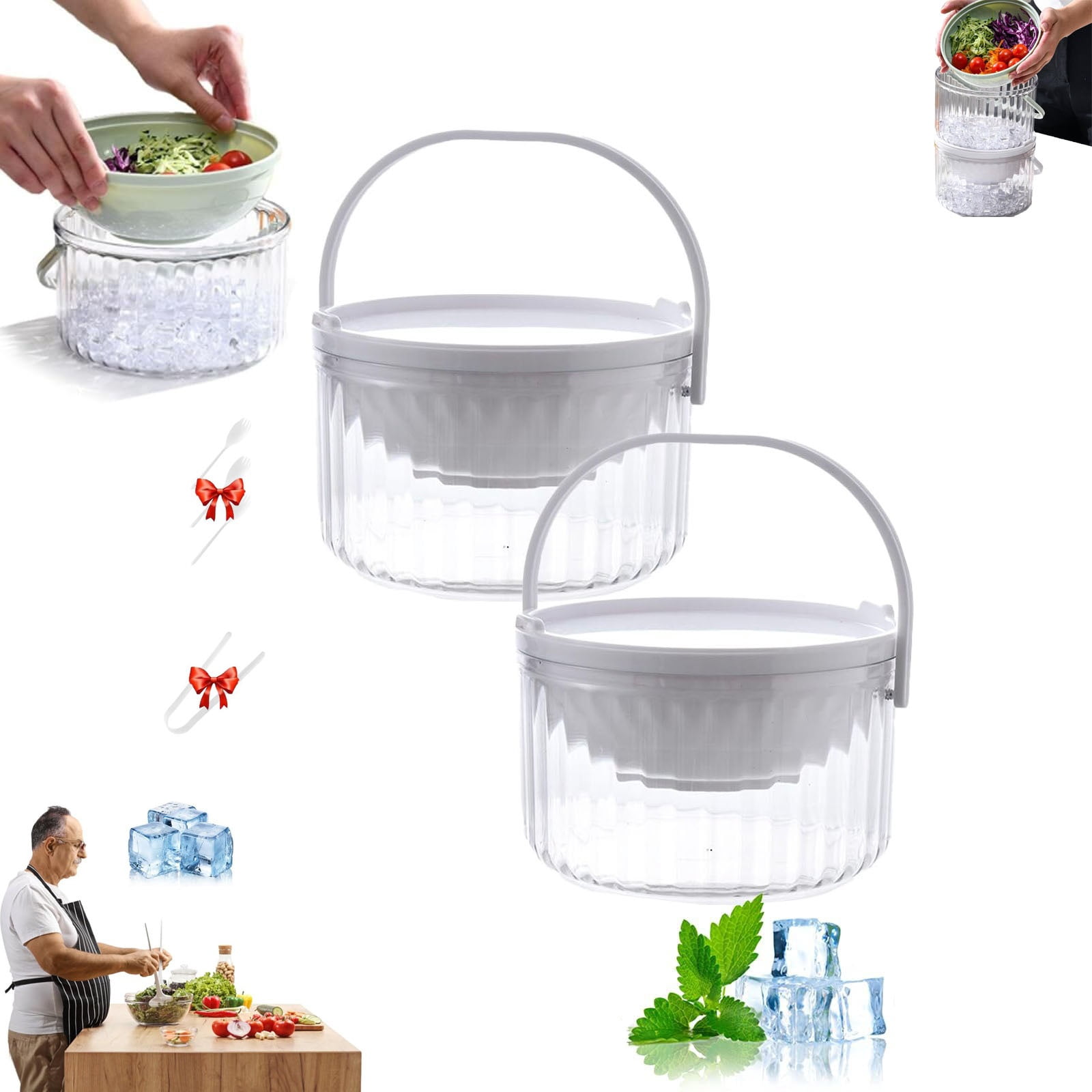 Salad Bowl with Ice Chiller, Base and Lid Salad Cold Bowl, Chilled ...