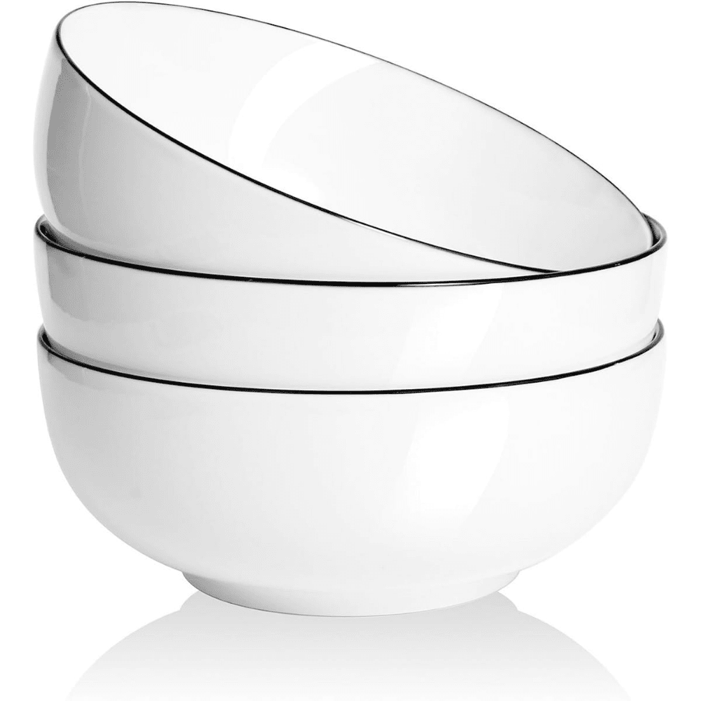 Salad Bowls 8 inch 65 oz Large Serving Bowls White Fine Porcelain Fruit ...