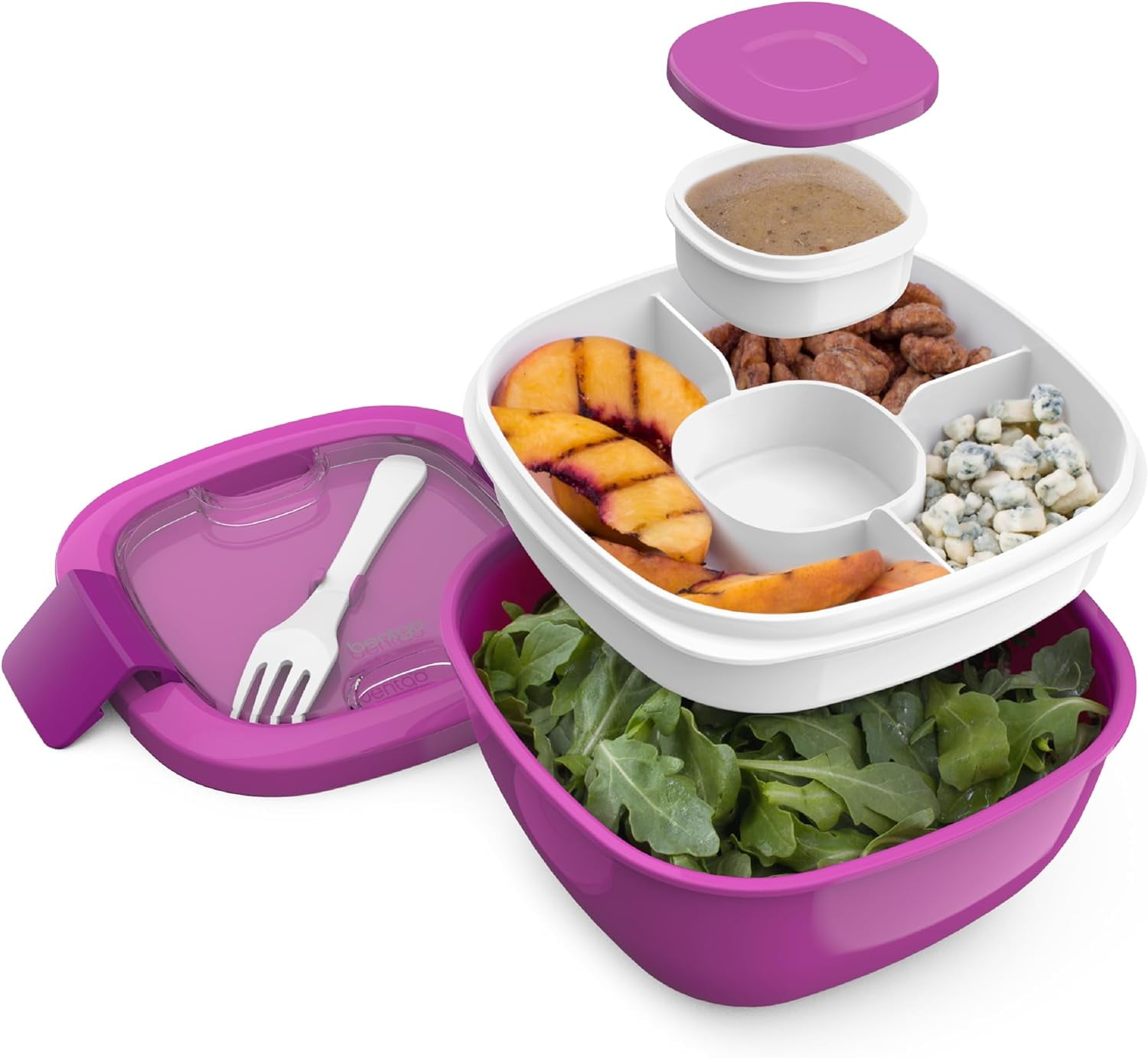 Salad Container - 54 oz Bowl with 4-Compartment Toppings Tray, Dressing ...
